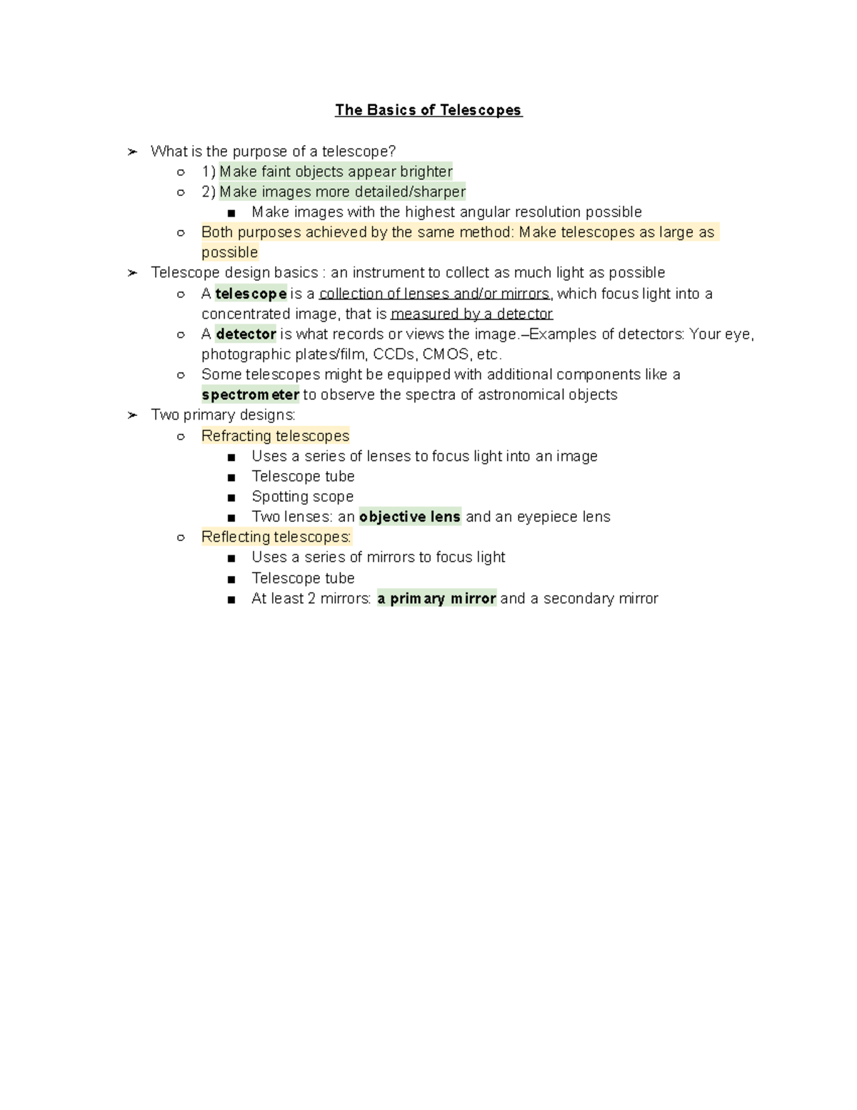 Week 8 Unit 1, part 5 ( telescopes ) - The Basics of Telescopes What is ...