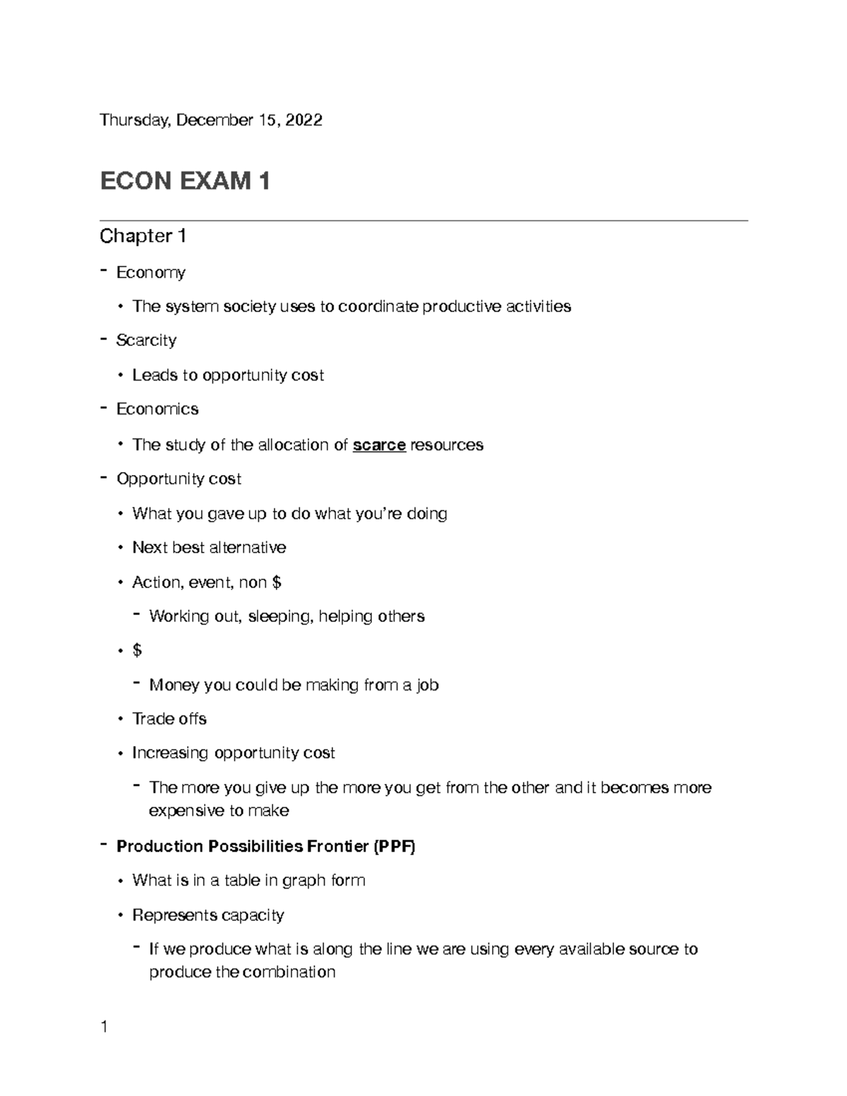 econ exam 1 review - Thursday, December 15, 2022 ECON EXAM 1 Chapter 1 ...