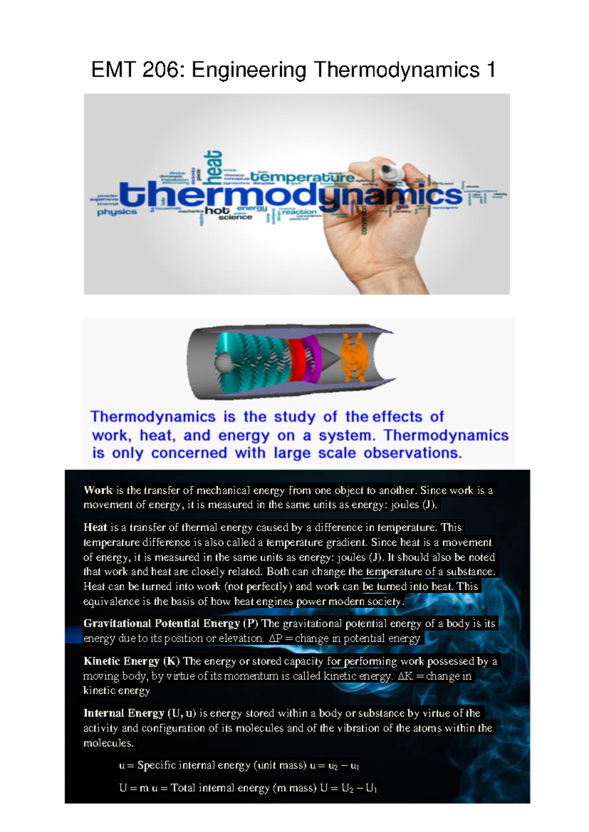 EMT 206 Havdout - EMT 206 - EMT 206: Engineering Thermodynamics 1 Work ...