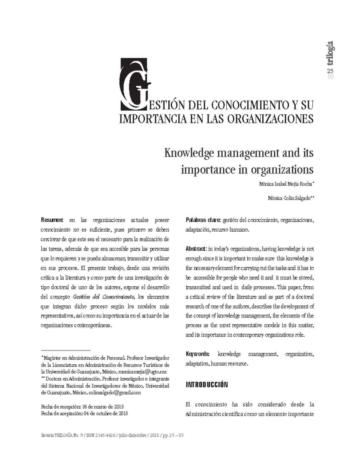 Gestion del conocimiento y su importancia en las organizaciones - 25 ...