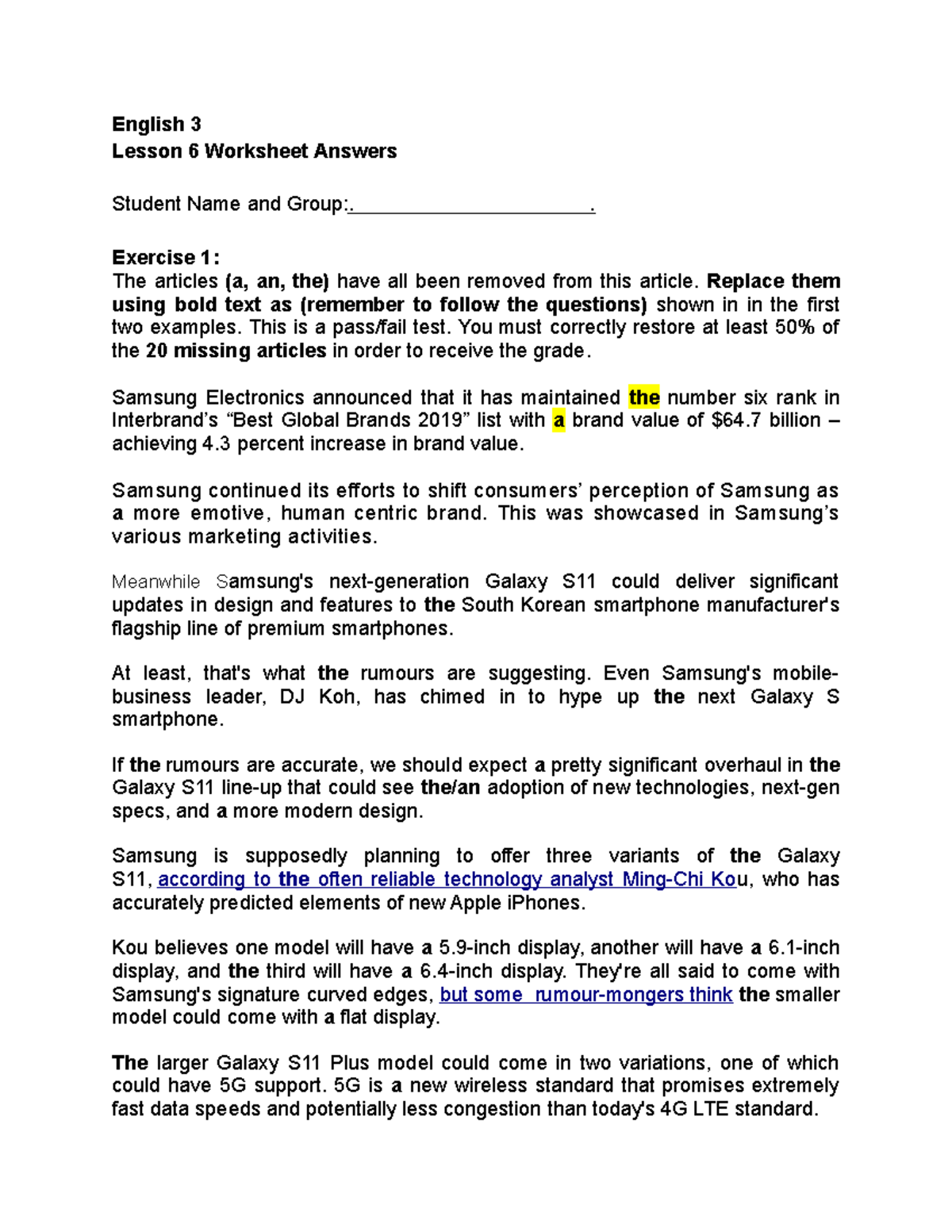 English 3 Worksheet Answers - English 3 Lesson 6 Worksheet Answers ...