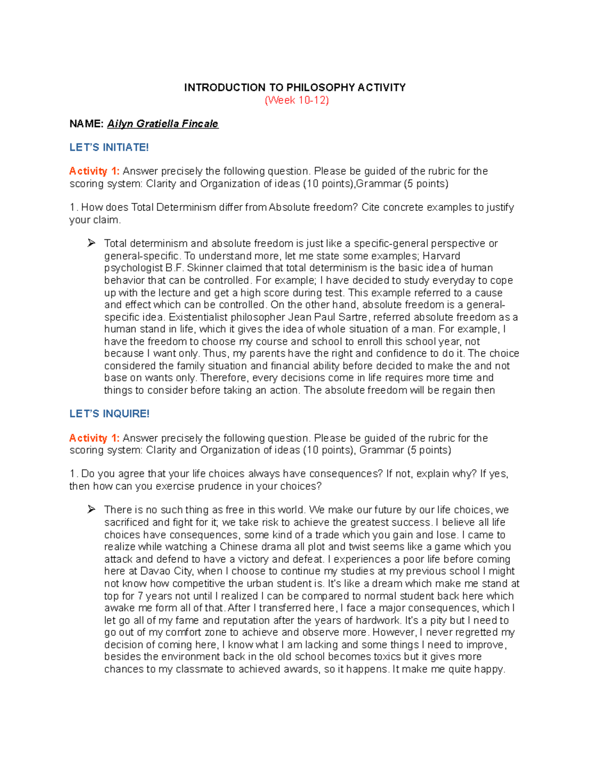 Week 10-11 INTRODUCTION TO PHILOSOPHY - INTRODUCTION TO PHILOSOPHY ...