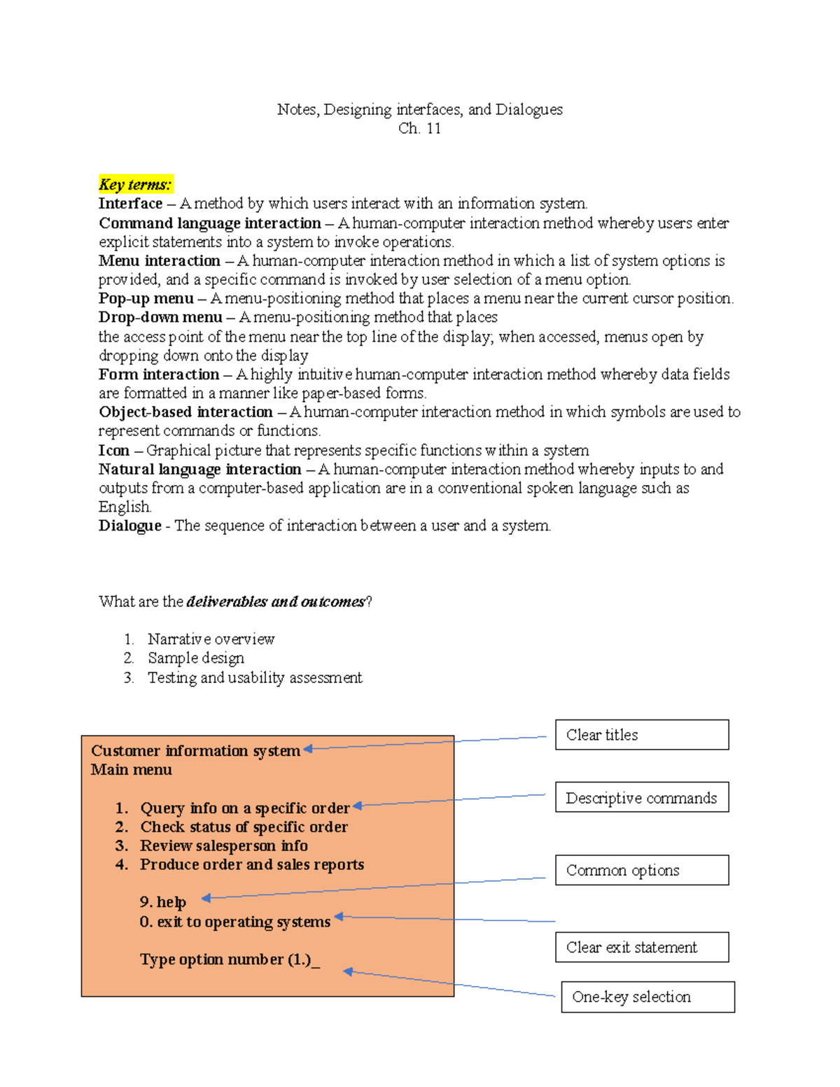 Notes, ch 11 - Notes, Designing interfaces, and Dialogues Ch. 11 Key ...
