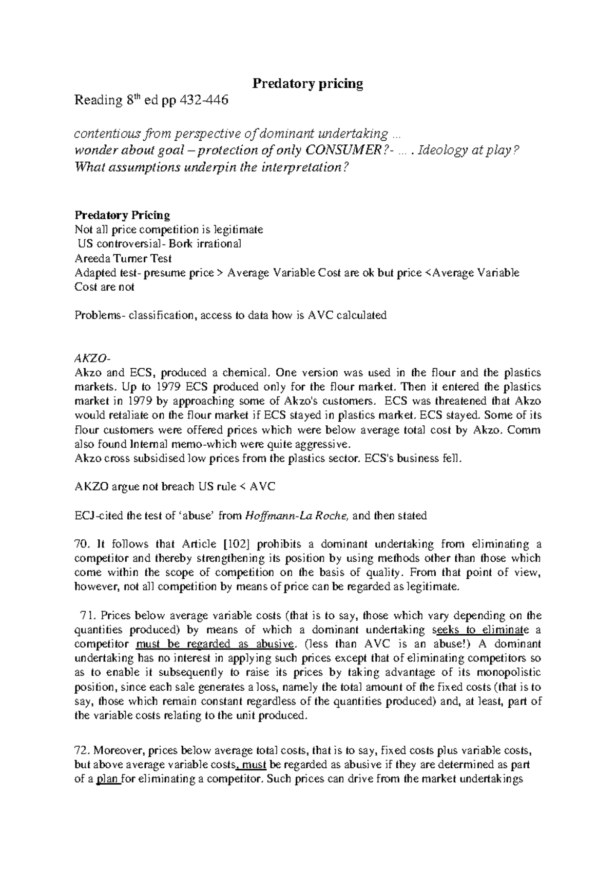 6.b.predatory pricing - Predatory pricing Reading 8 th ed pp 432 - 446 ...