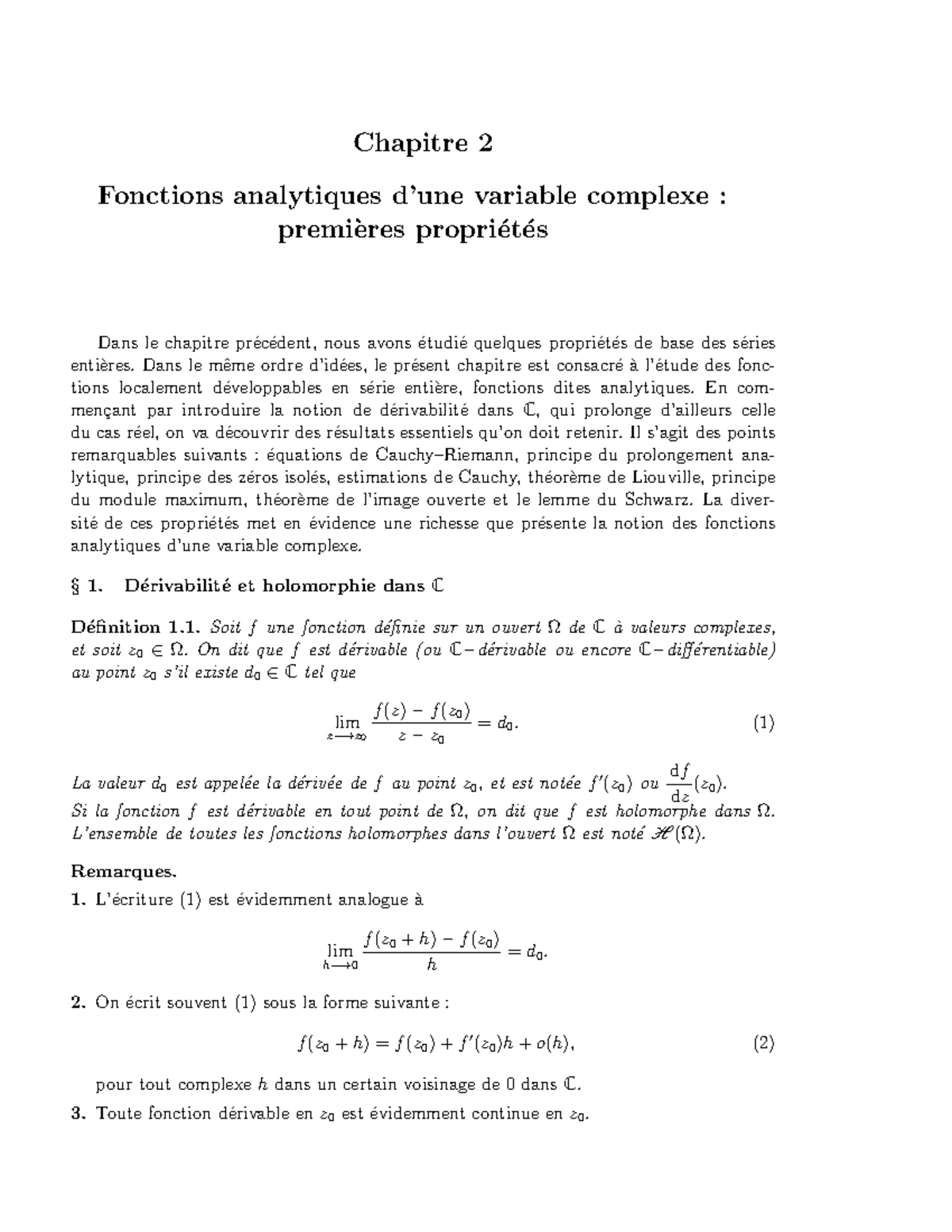 Ch2 - chap2 Variable Complexe - Chapitre 2 Fonctions analytiques d’une variable complexe : - Studocu