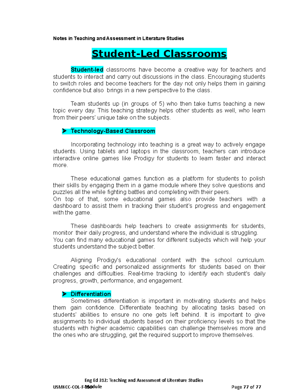 Student-Led Classrooms - Eng Ed 312: Teaching and Assessment of ...
