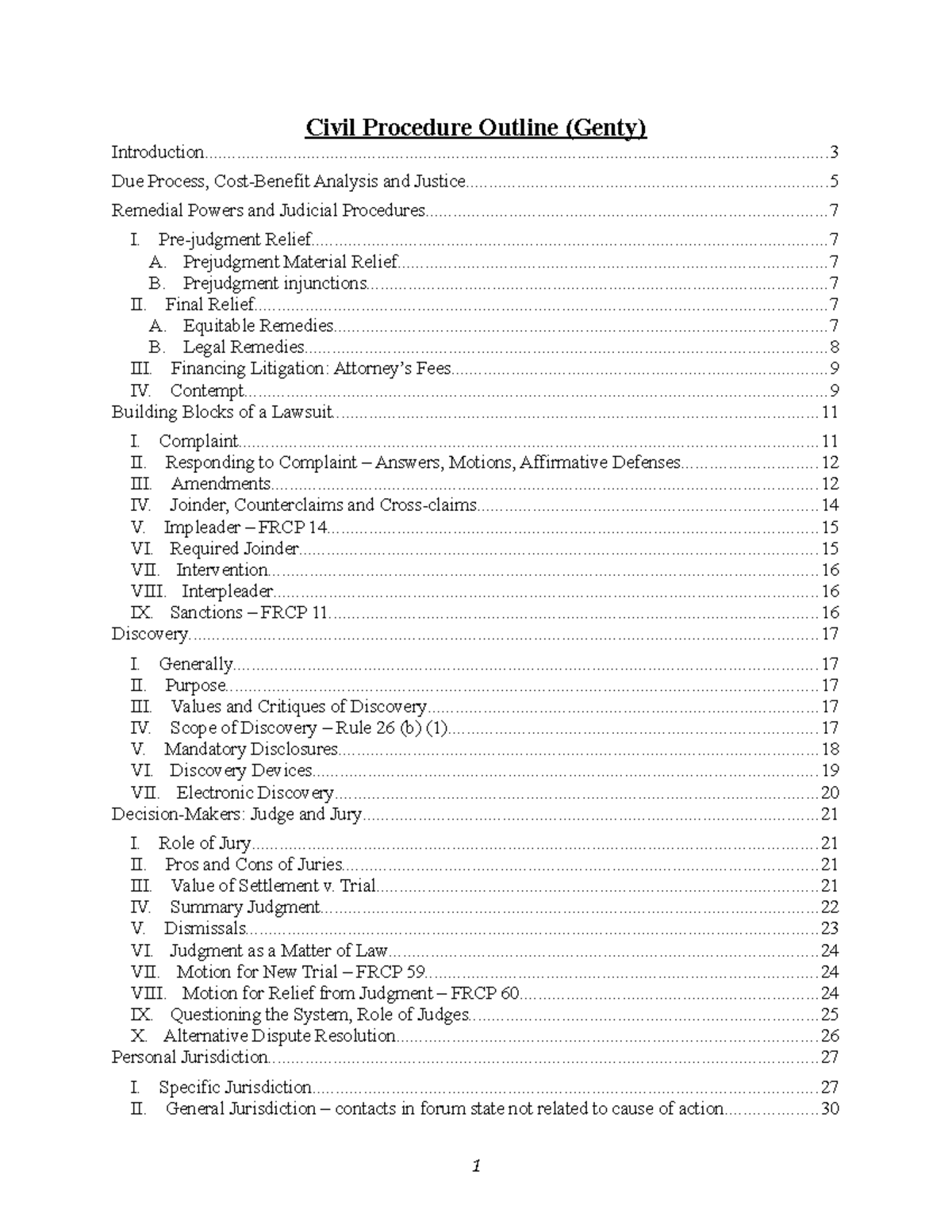 Civil Prodecure Outline - Genty F15 - Civil Procedure Outline (Genty ...
