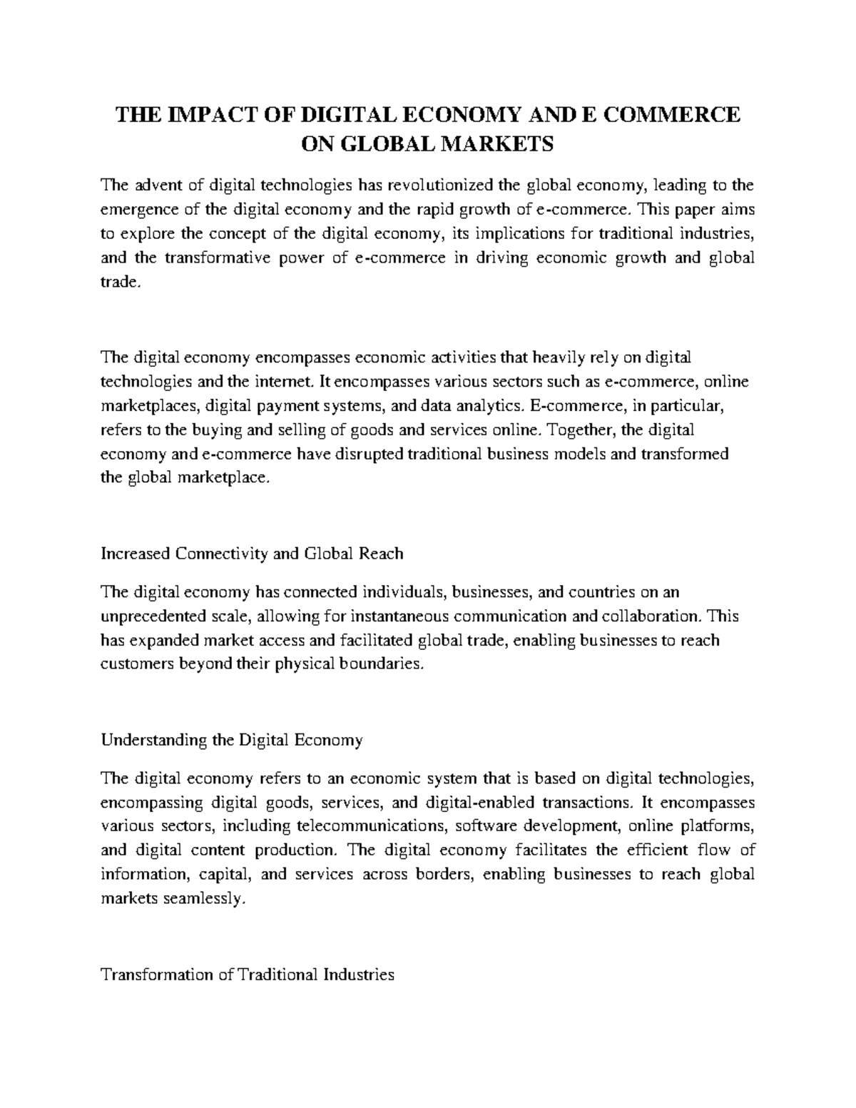 THE Impact OF Digital Economy AND E Commerce ON Global Markets - THE ...