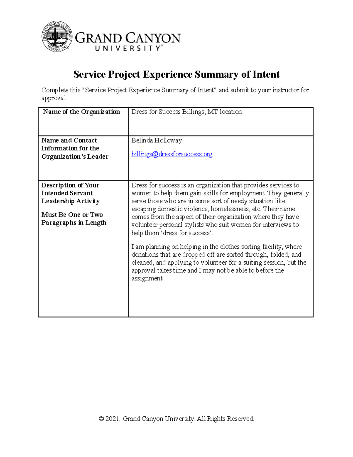 Christine Woodcock Project Experience Summary of Intent - Service ...