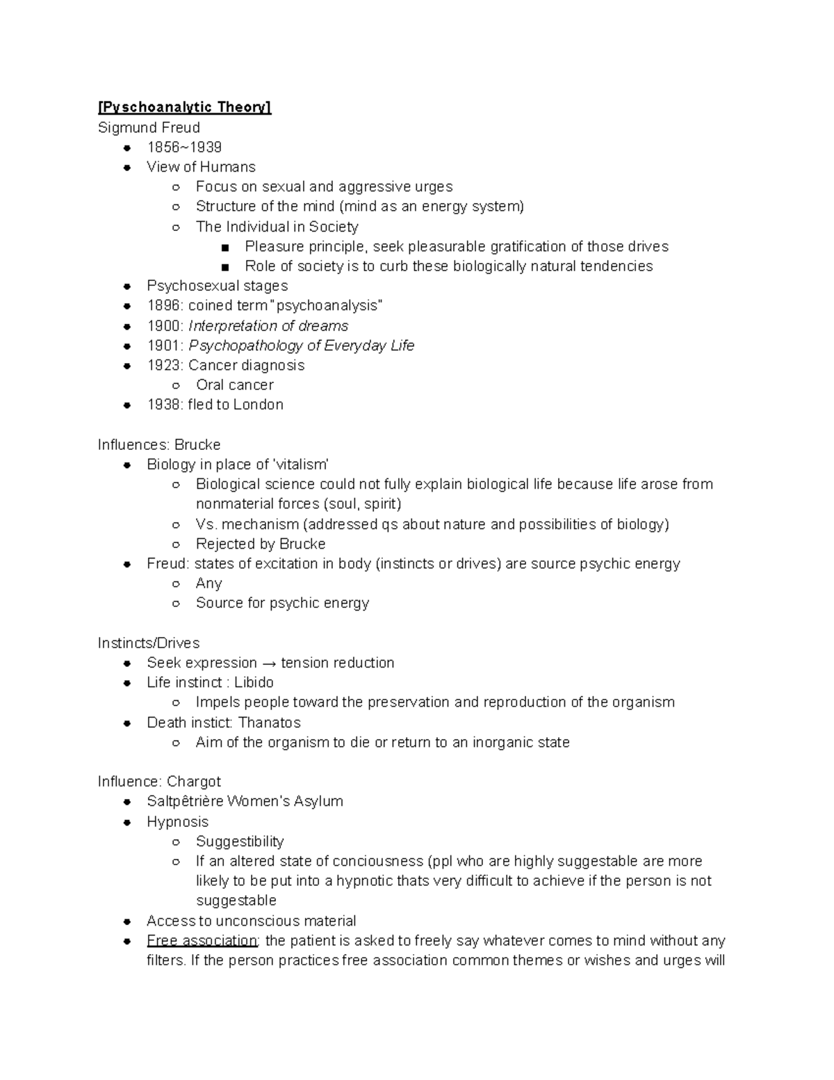 Exam 1 notes psychoanalytic - [Pyschoanalytic Theory] Sigmund Freud ...