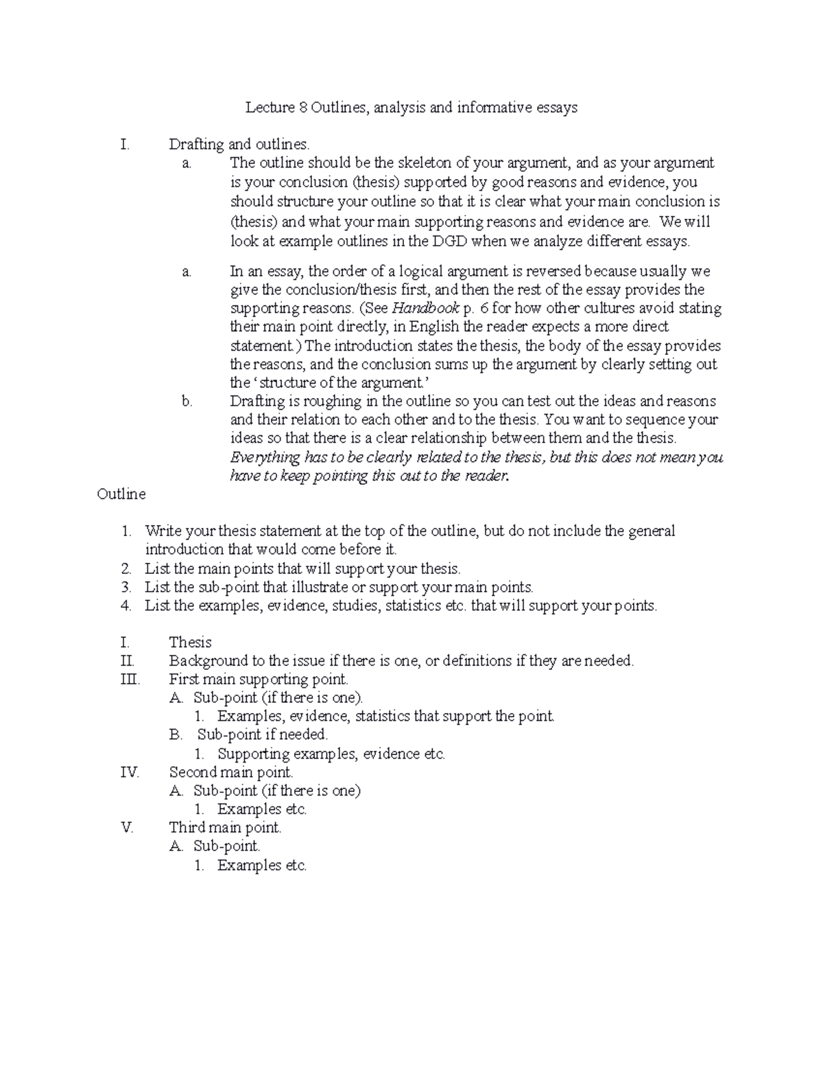 Lecture 8 Outlines 2 - Lecture 8 Outlines, analysis and informative ...