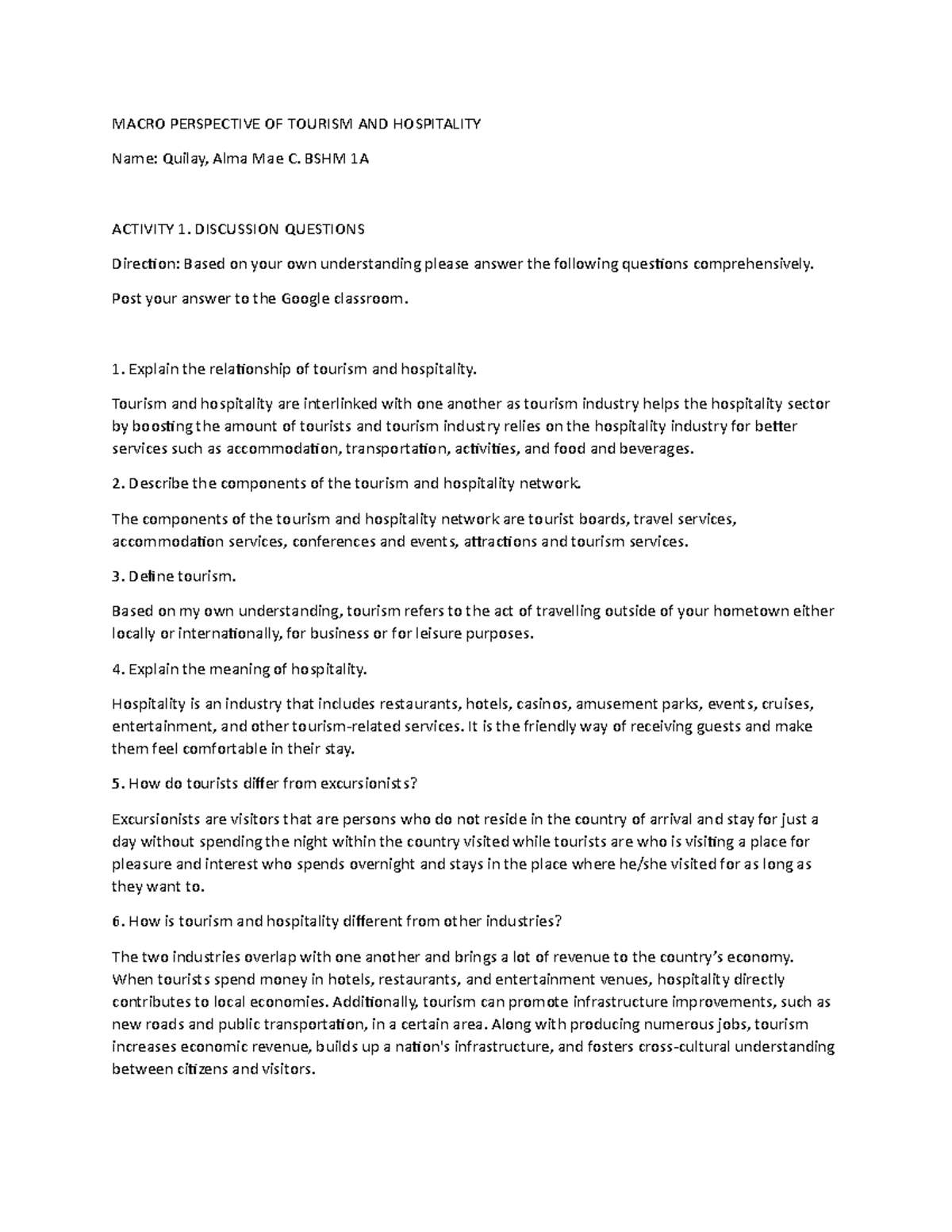 Macro Perspective OF Tourism AND Hospitality - MACRO PERSPECTIVE OF ...