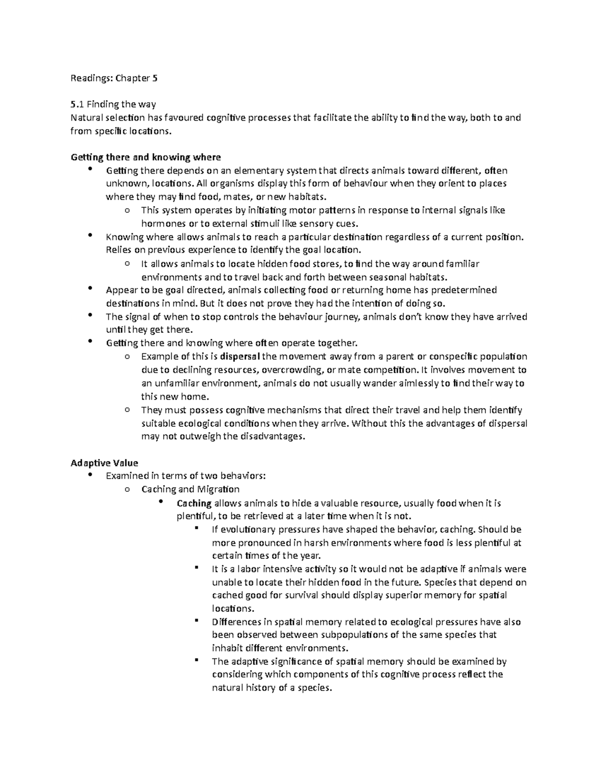 Readings Chapter 5 (Intro to Comparative Cognition) - Readings: Chapter 5 5 Finding the way ...