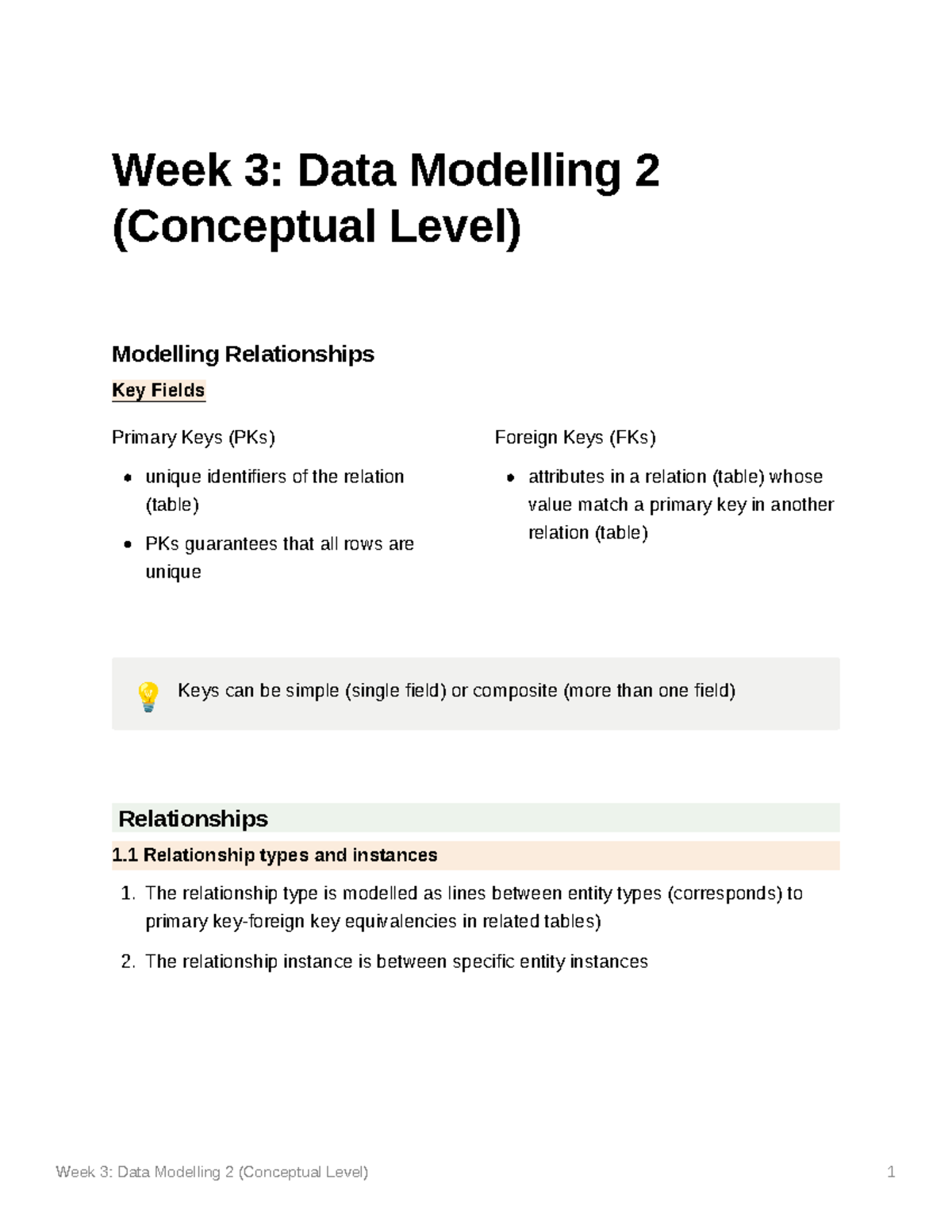 Database Fun Wk 3 Lec Notes Week 3 Data Modelling 2 Conceptual Level Modelling