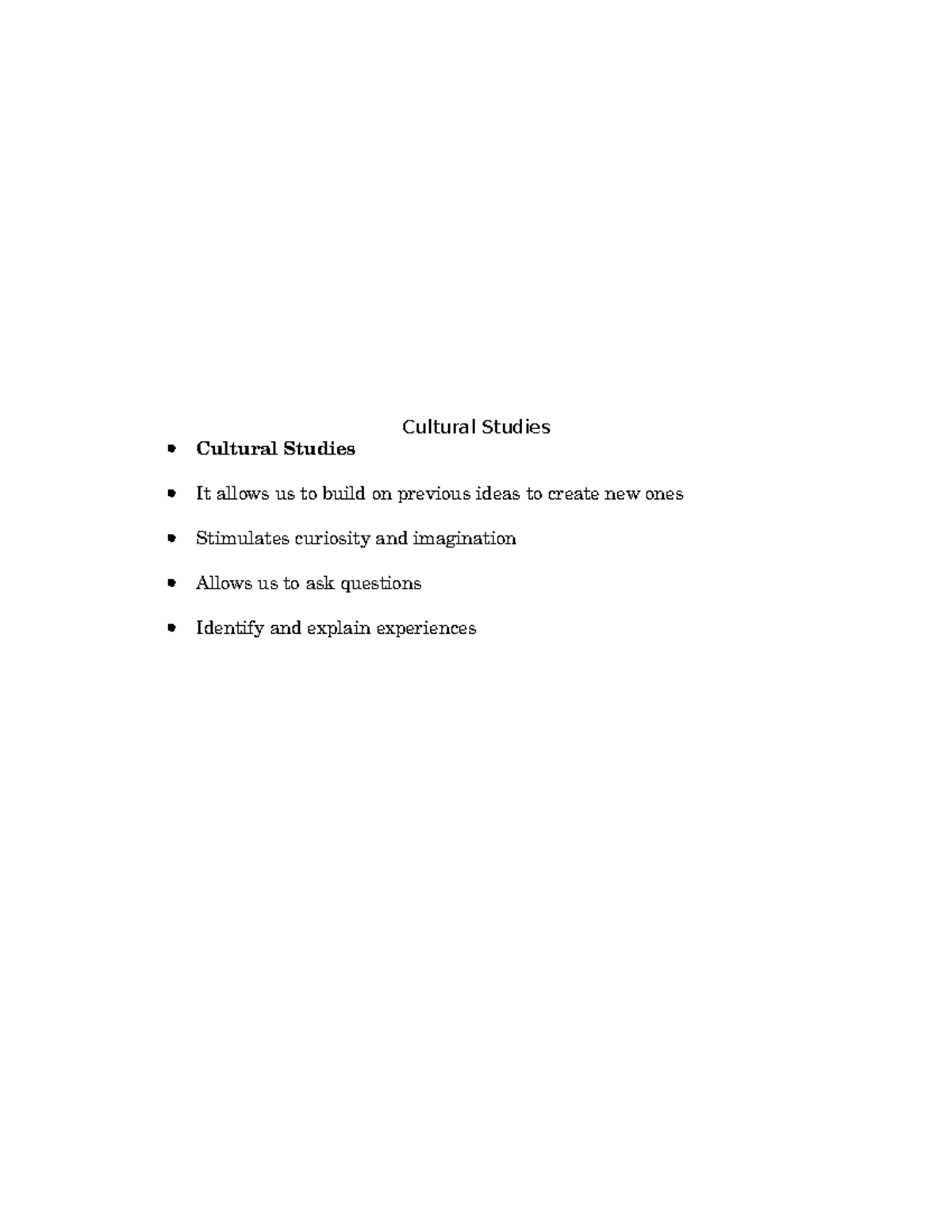 Lecture notes, Introduction to cultural studies - Cultural Studies ...