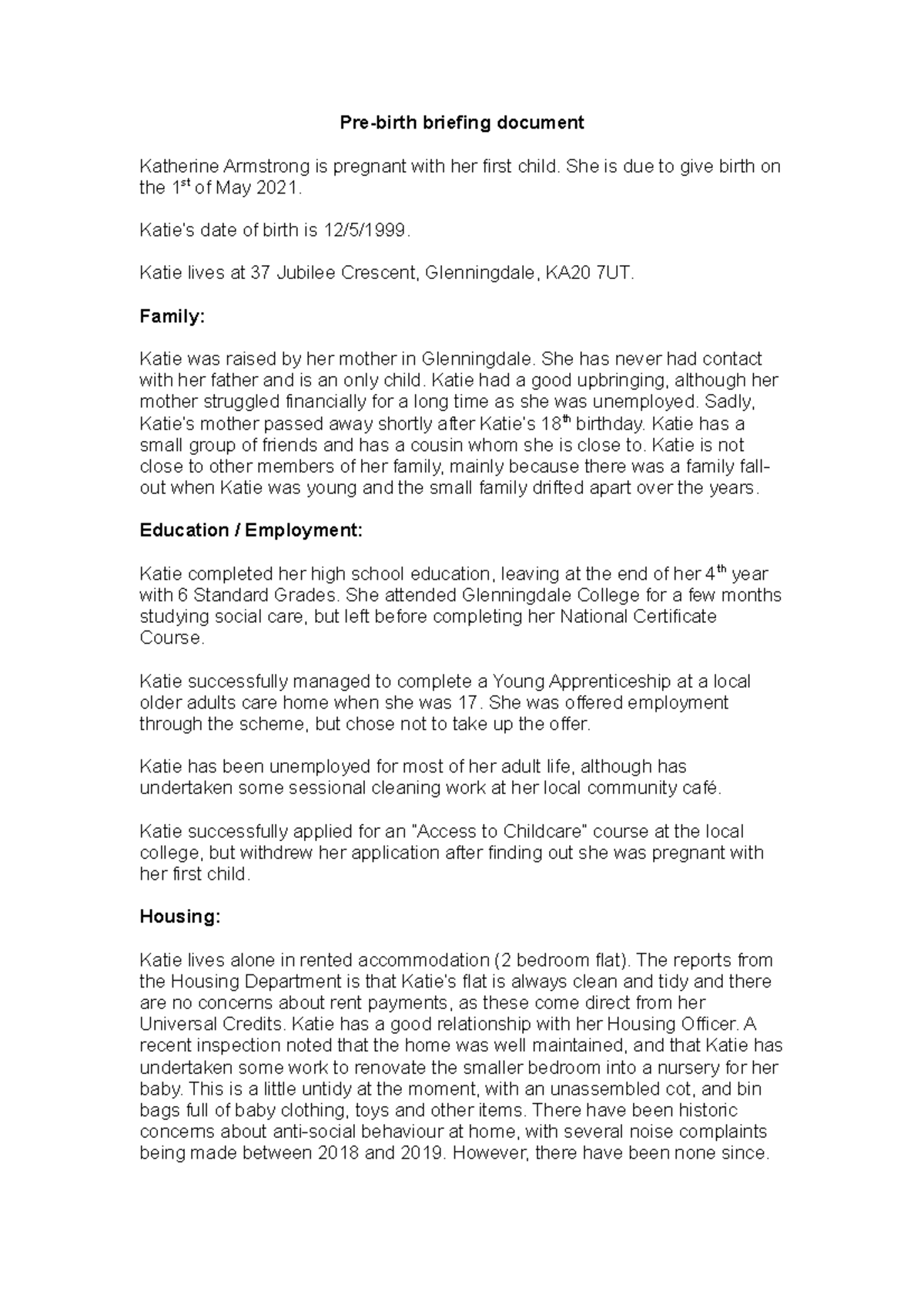 Pre-birth briefing document - Pre-birth briefing document Katherine ...