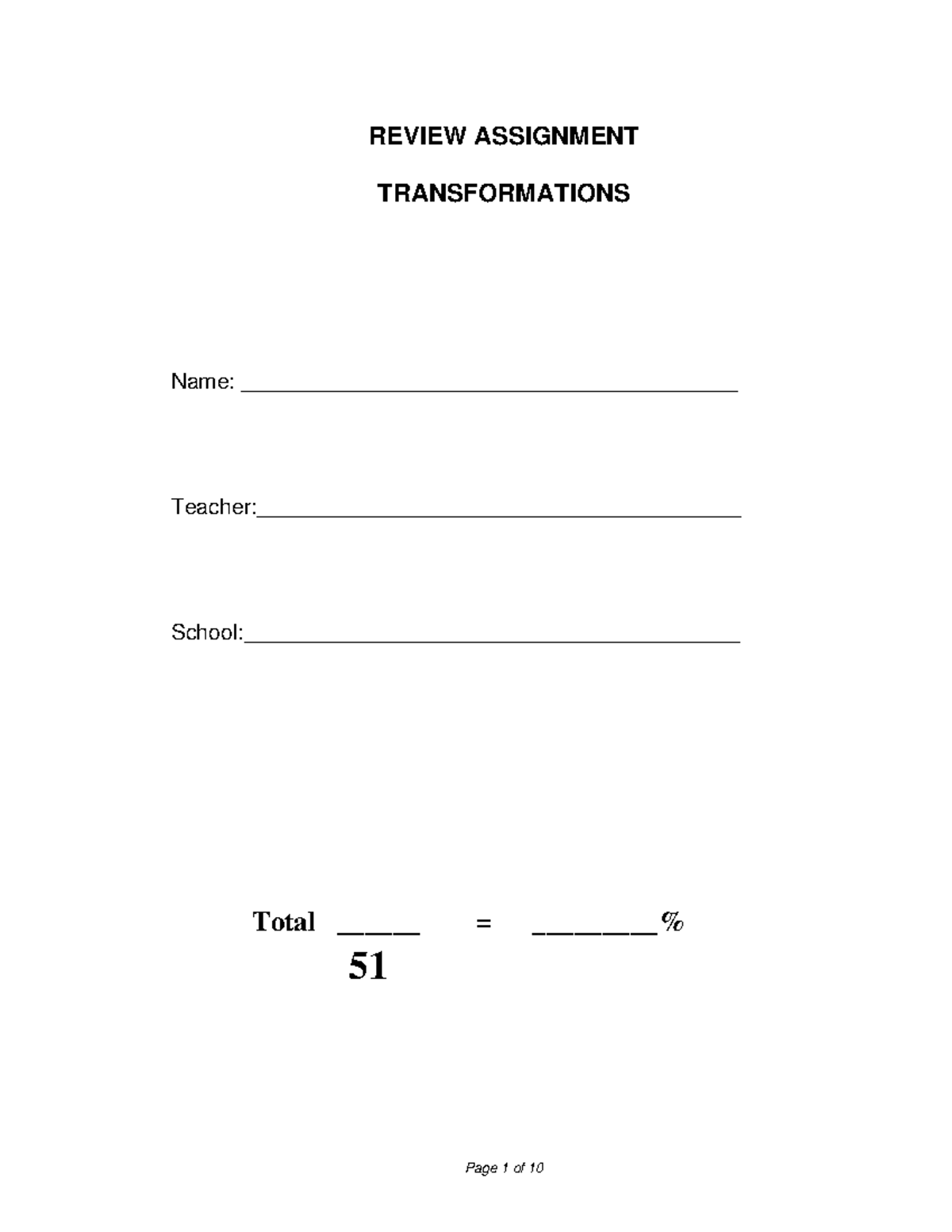 Review Assignment Transformations Review Assignment Transformations 2755