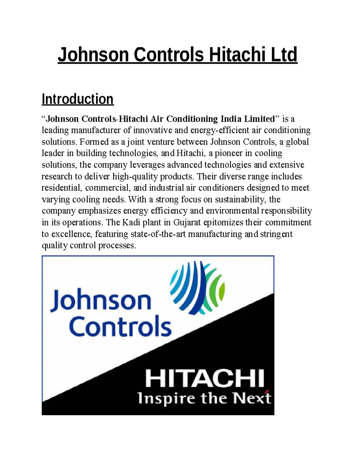 Hitachi report 2 - Johnson Controls Hitachi Ltd Introduction “Johnson ...