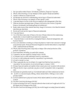 FINA Exam 2 Review - TOPIC 7: Equity = Stock = Ownership in a Firm ...