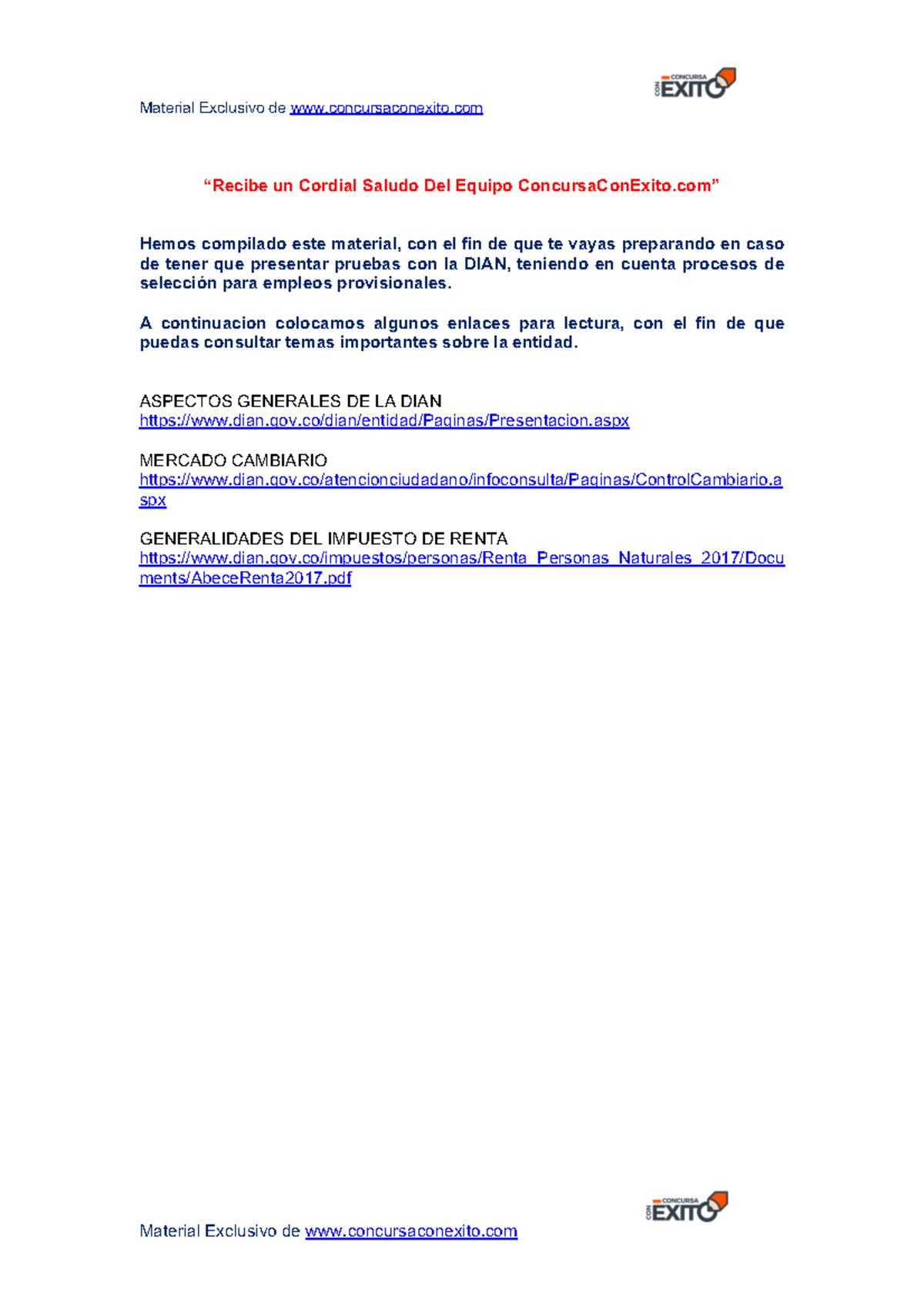 CIEN Cosas QUE Debes Conocer DE LA DIAN 1 - “Recibe un Cordial Saludo Del Equipo ...