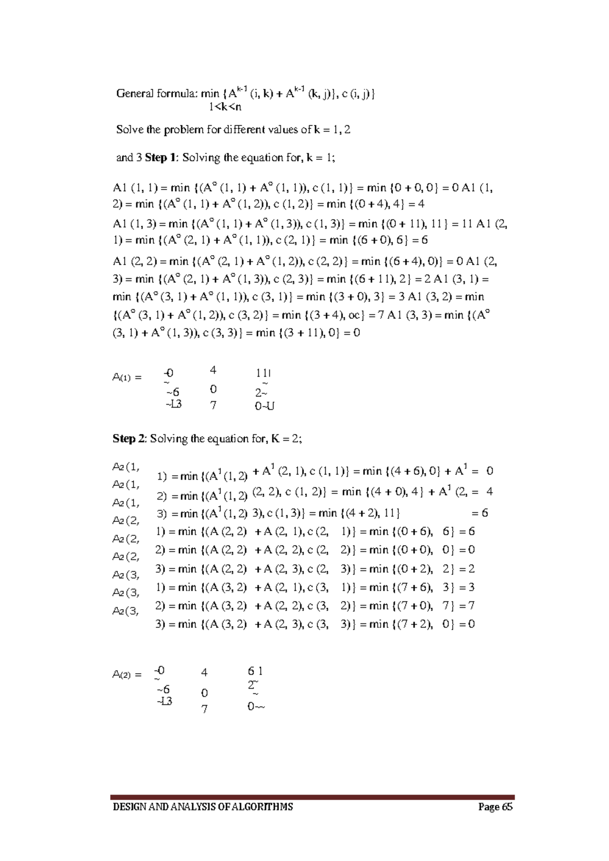 Design and Analysis of Algorithm notes- (16) - A(1) = A 2 (1, A 2 (1, A ...