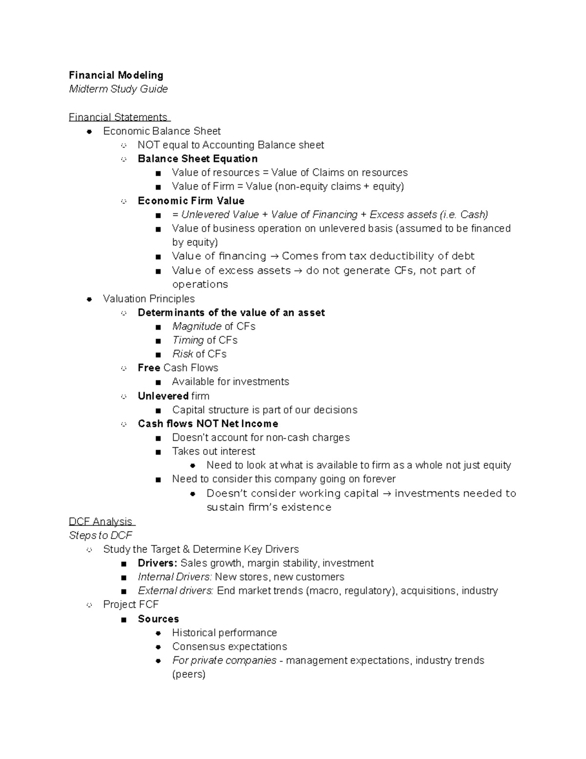 Modeling Midterm Study Guide - Financial Modeling Midterm Study Guide Financial Statements - Studocu