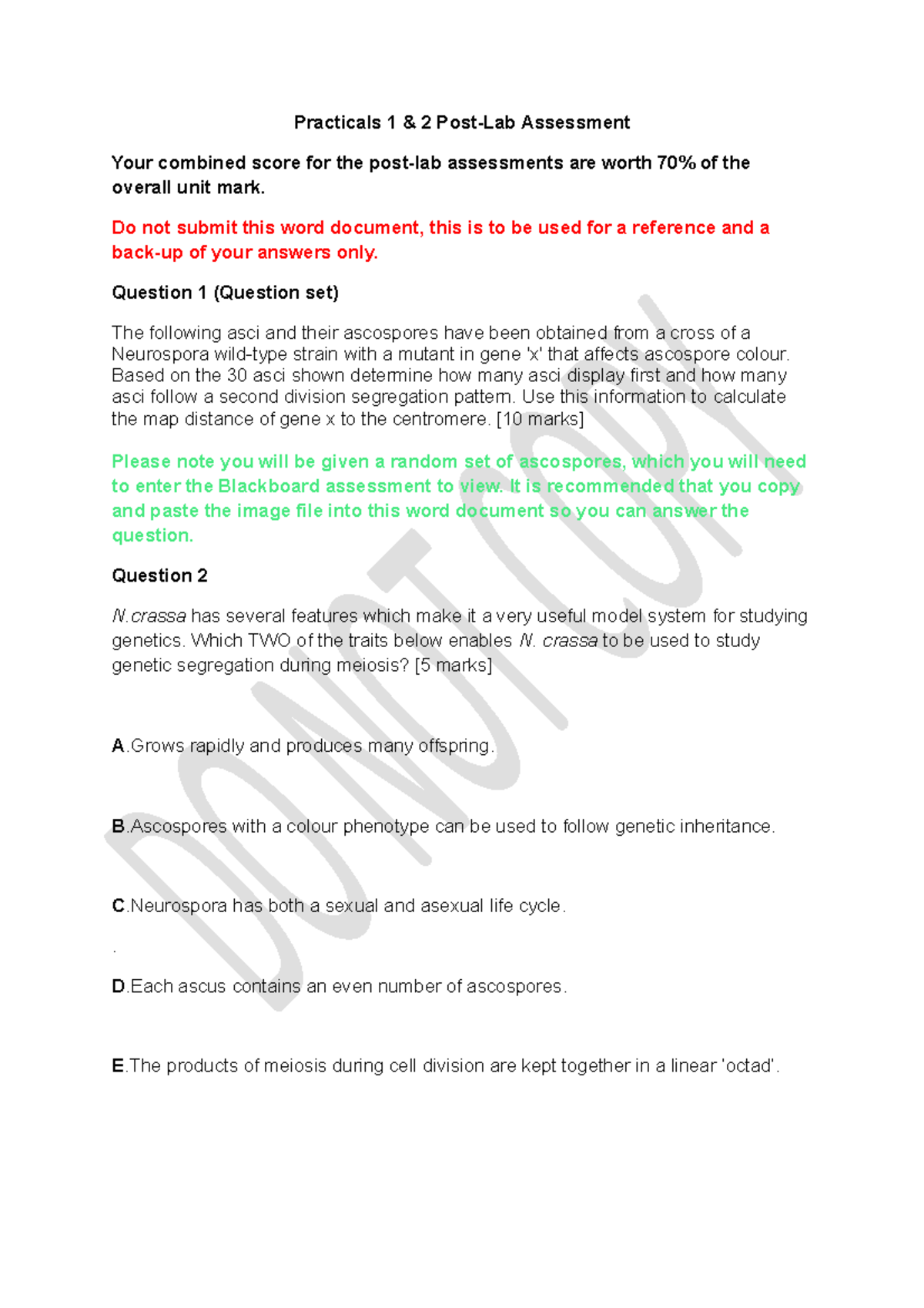 BIOL21041 Practical 1and2 Post Lab 2021-22 answer template - Practicals ...
