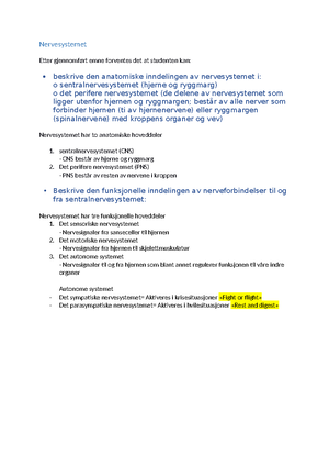 Nervesystemet - Læringsutbytter i anatomi høsten 2023. - Nervesystemet ...