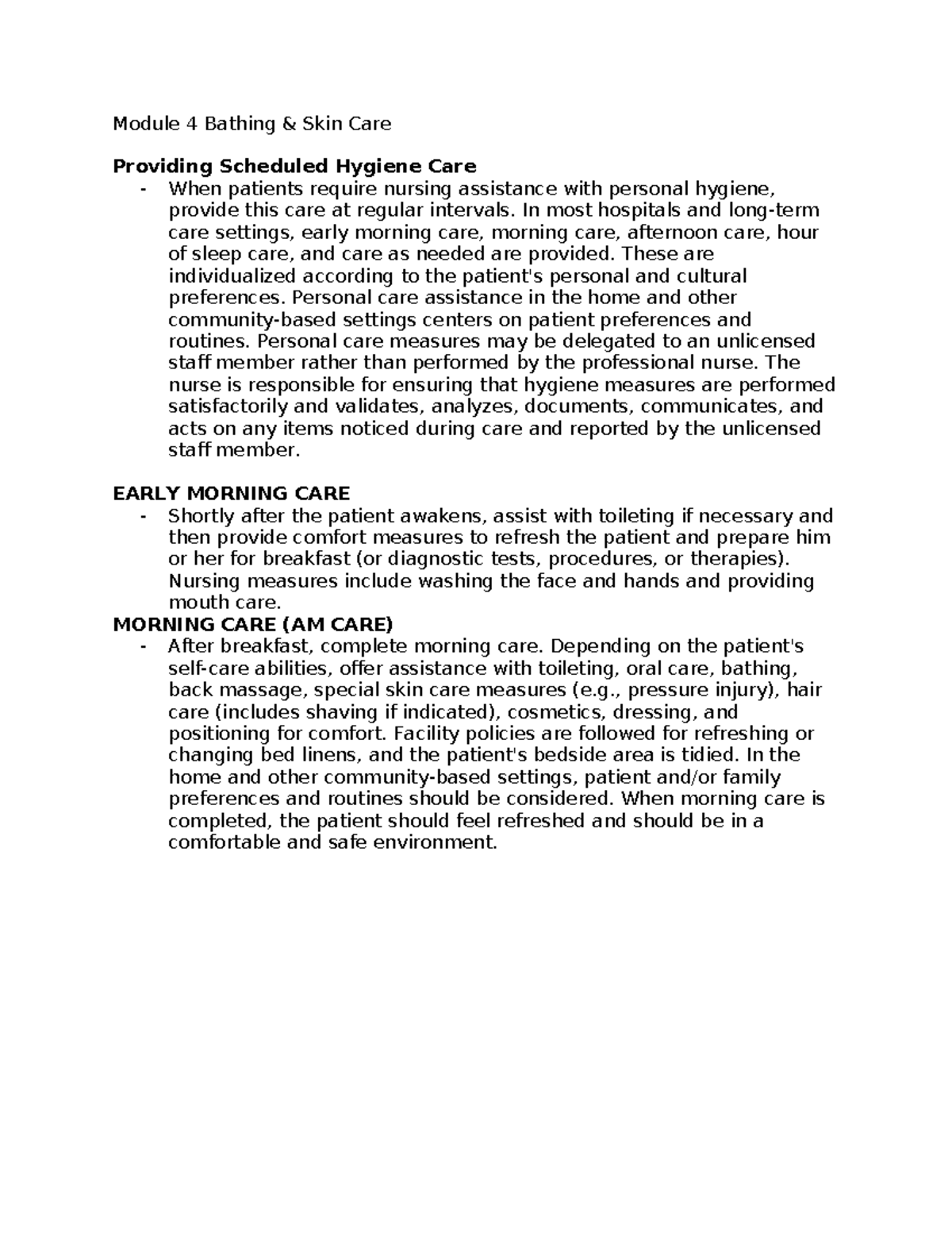 Module 4 Bathing - Module 4 Bathing & Skin Care Providing Scheduled ...