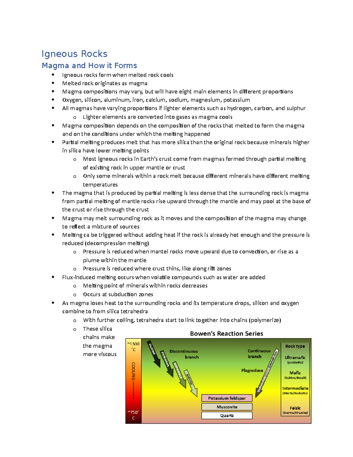 Igneous Rocks - Lecture notes 7 - Igneous Rocks Magma and How it Forms ...