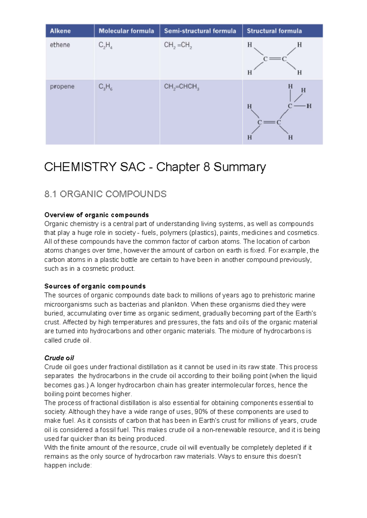 Chemistry Chapter 8 Revision - CHEMISTRY SAC - Chapter 8 Summary 8 ...