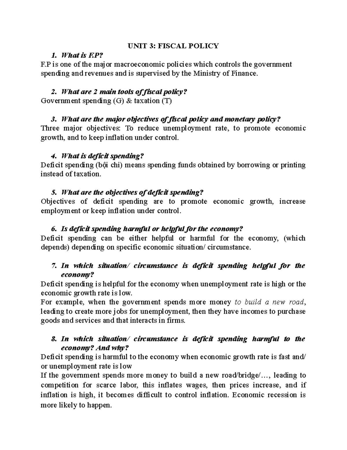 tài liệu tiếng anh chuyên ngành 1 clc - UNIT 3: FISCAL POLICY What is F ...