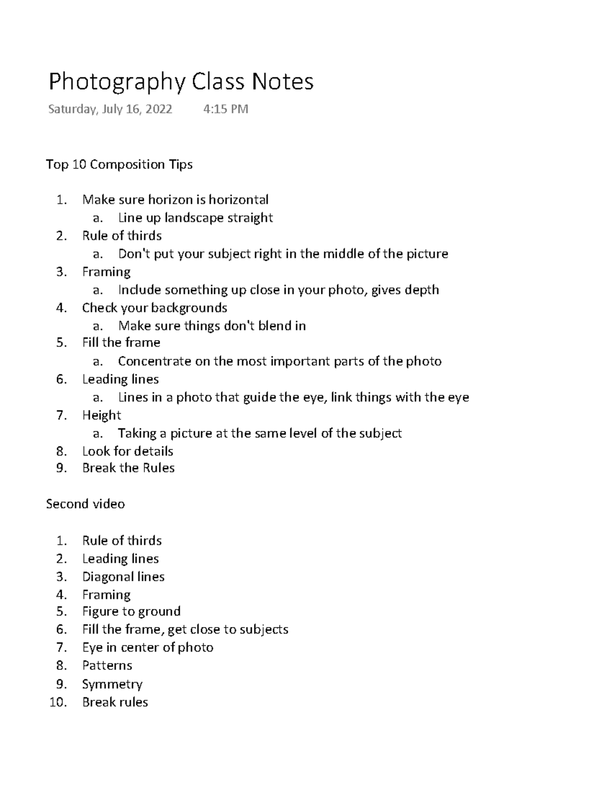 MCOM 115 Photography Class Notes - Top 10 Composition Tips Make sure ...