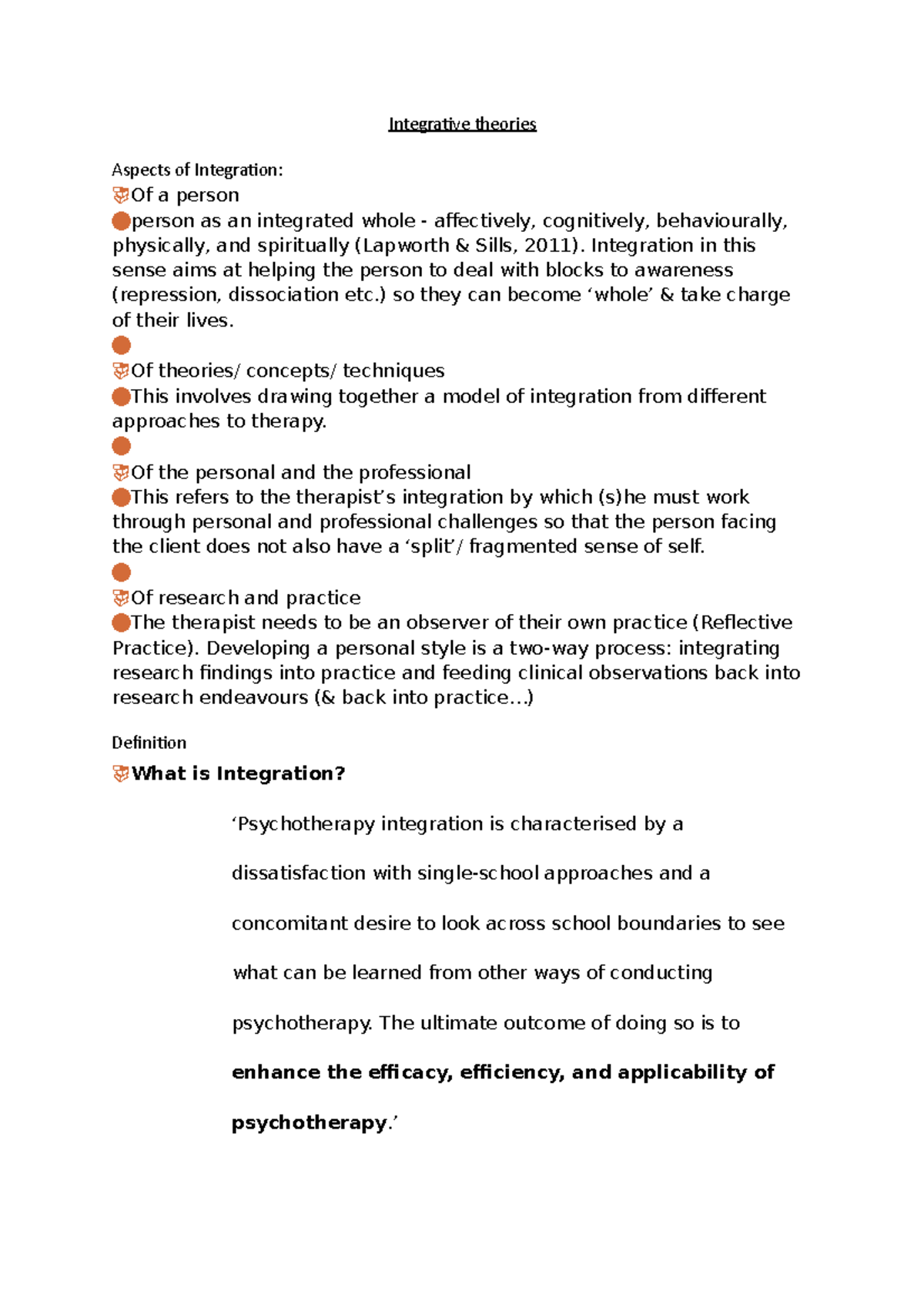 Integrative theories - Lecture notes 1-4 - Integrative theories Aspects ...