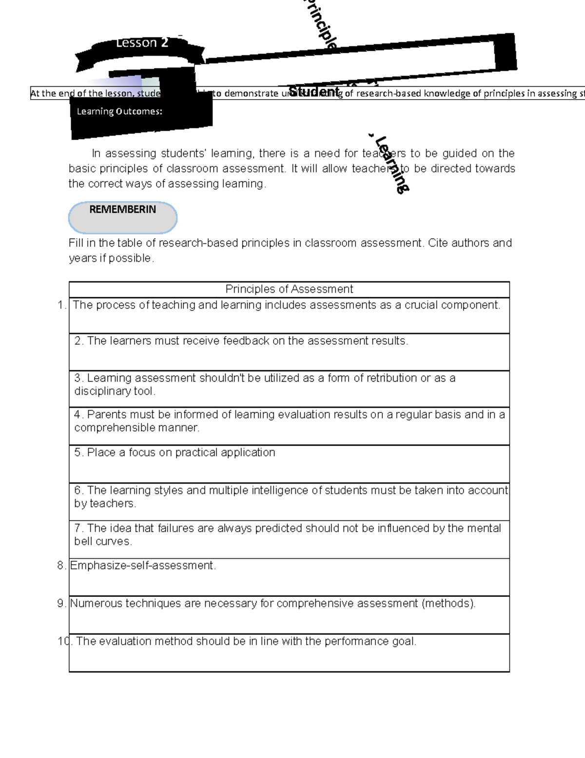 Raz, Lesson-2 - activity outputs - Lesson 2 Learning Outcomes: At the ...