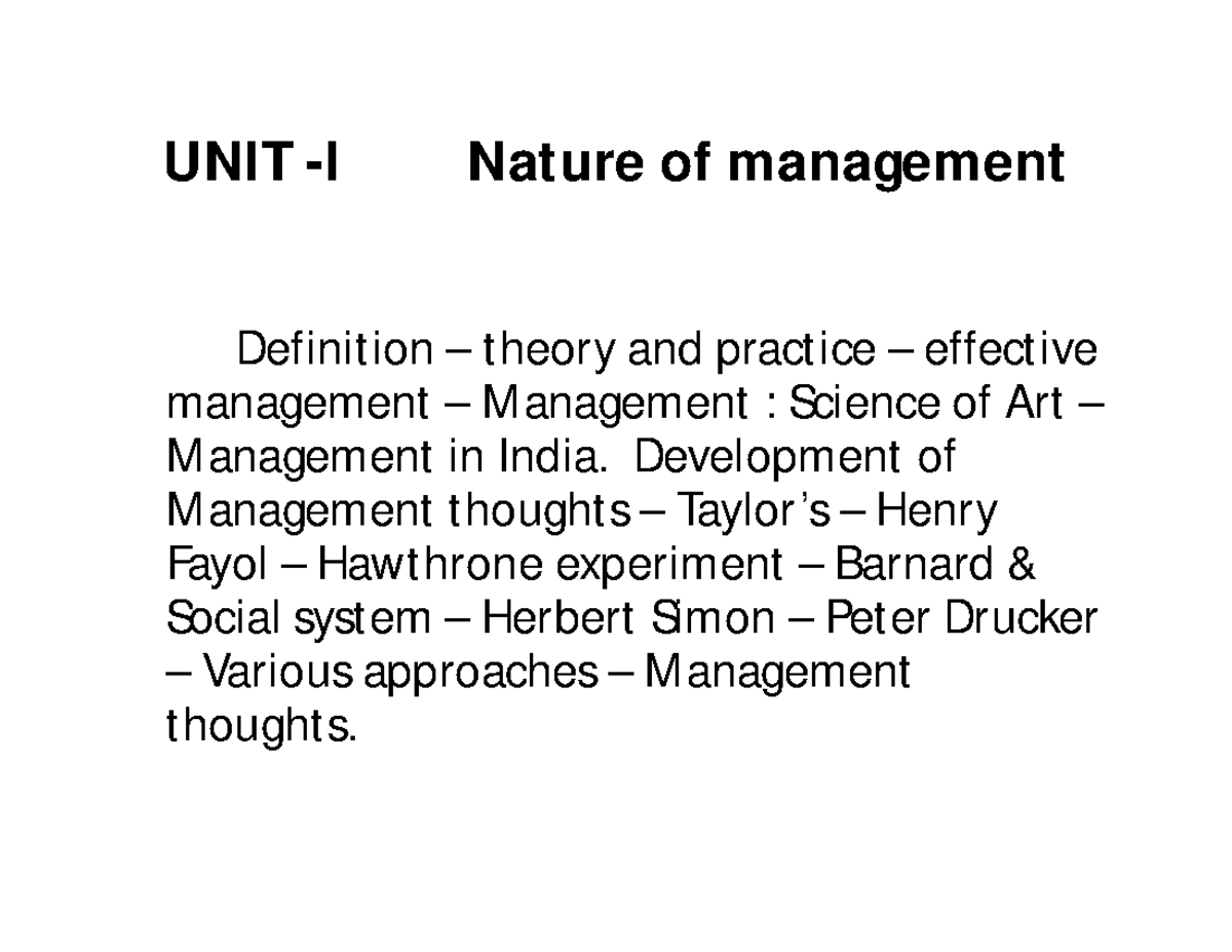 BBA001 - principle of management - UNIT -I Nature of management ...