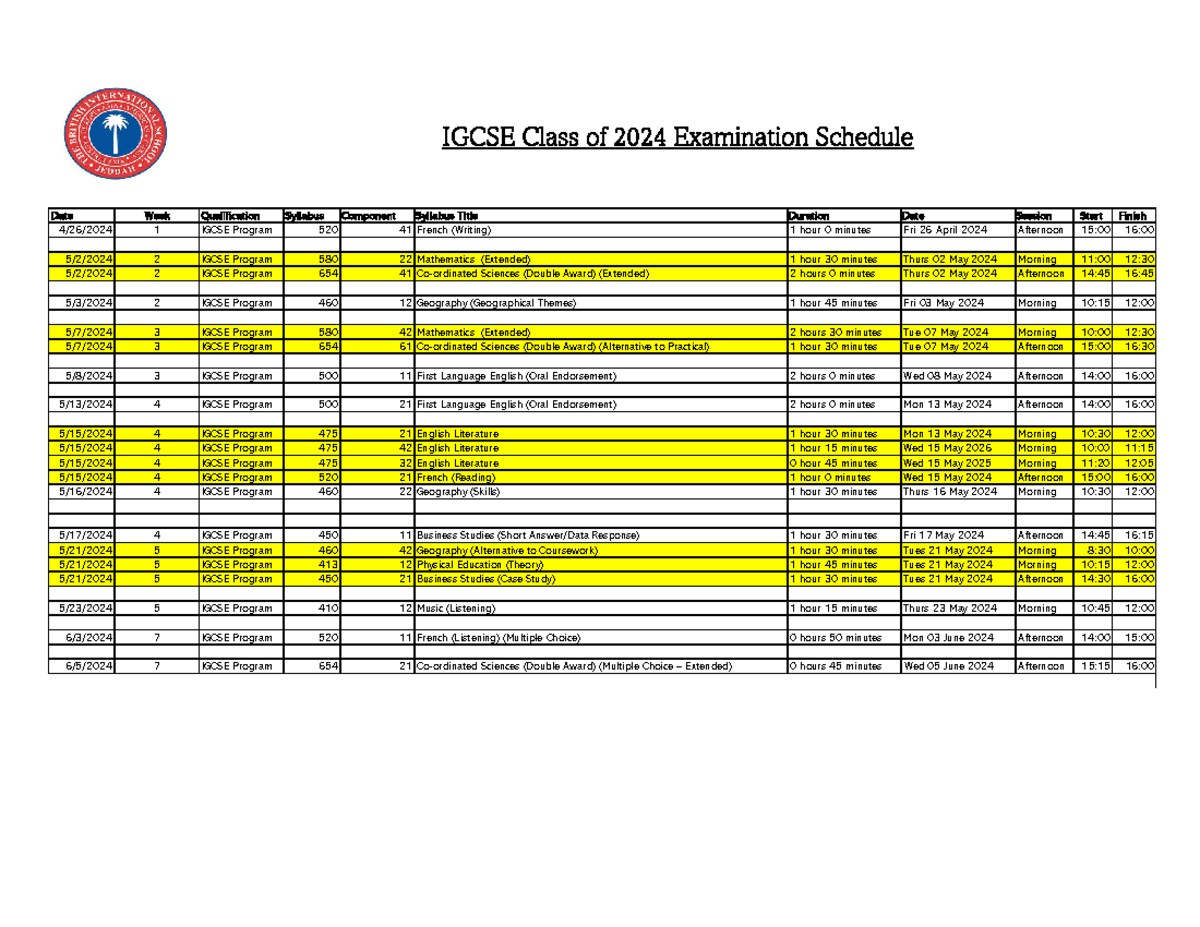 June 2024 Provisional Exam Schedule for Students and Parents for Distribution - Date Week - Studocu