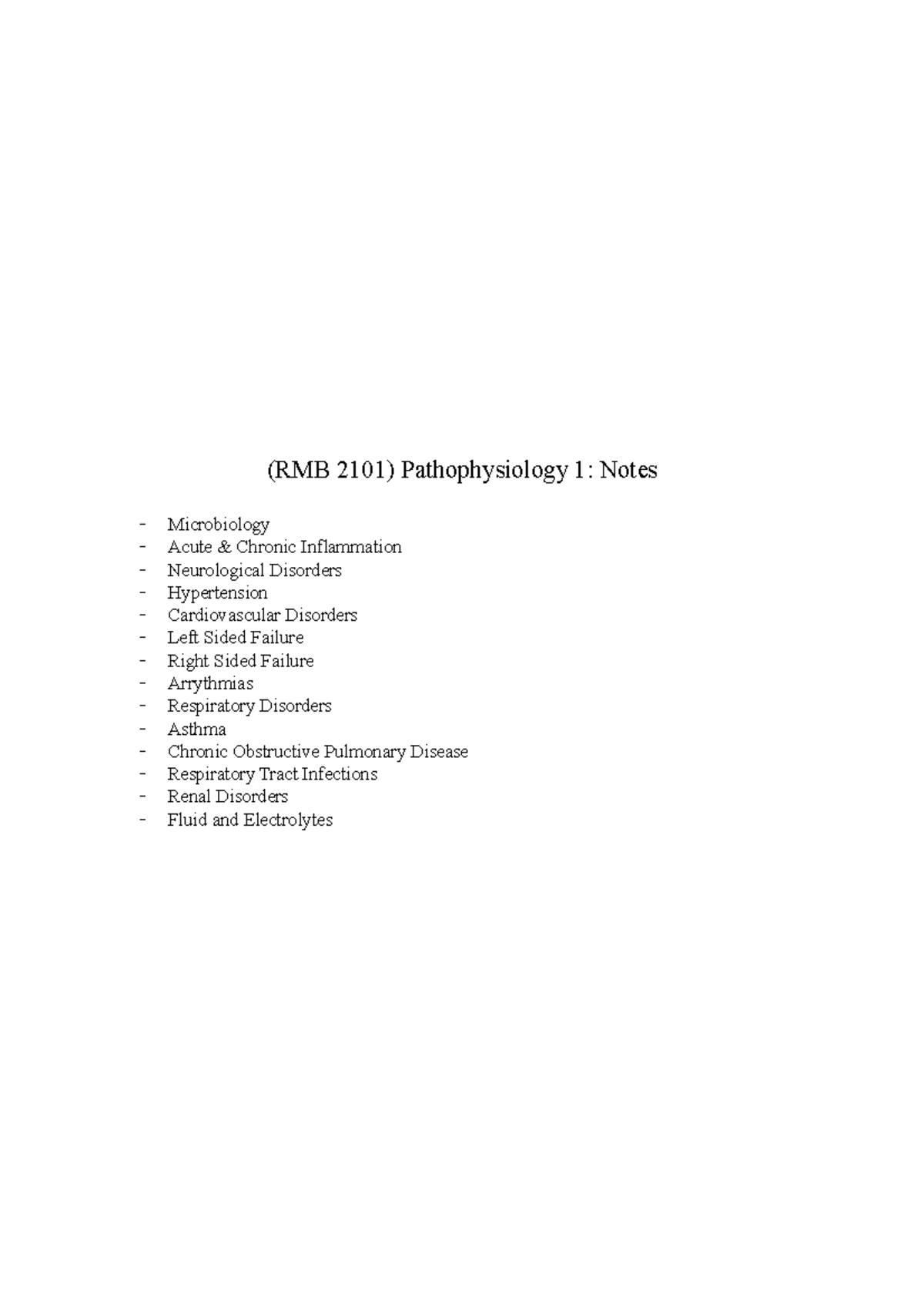 Pathophysiology 1 Notes - (RMB 2101) Pathophysiology 1: Notes ...
