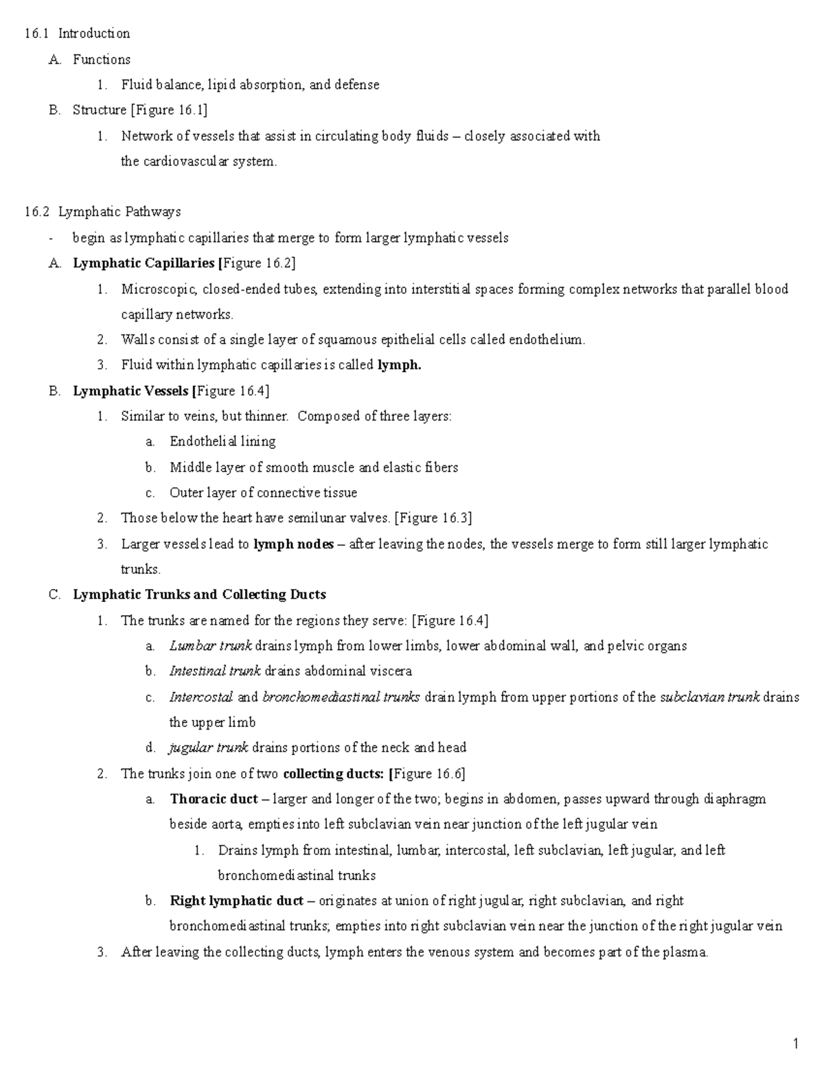 Chapter 16 Lymphatic System - 16 Introduction A. Functions 1. Fluid ...