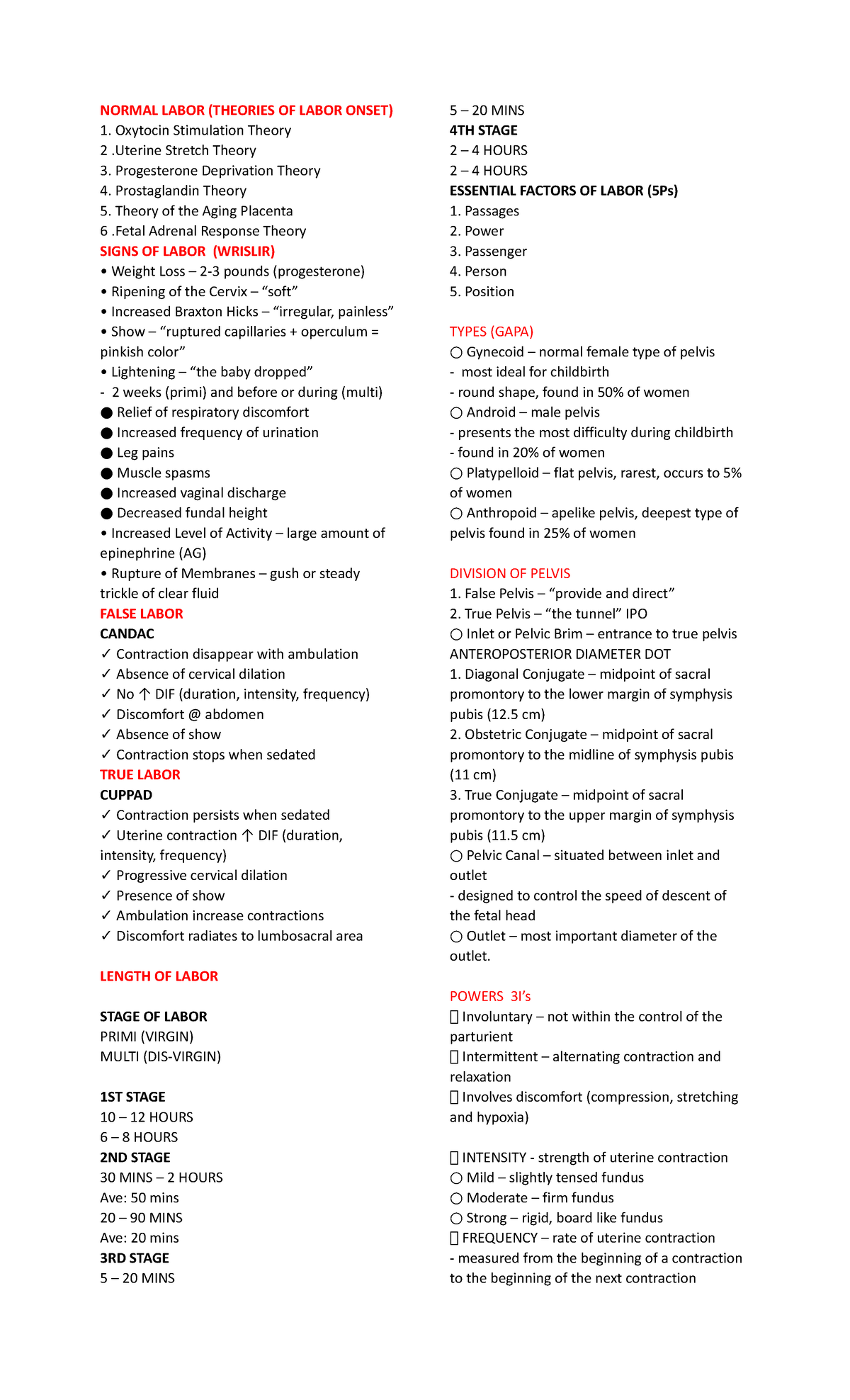 OB Noted - DISCLAIMER:NOT MINE - NORMAL LABOR (THEORIES OF LABOR ONSET ...