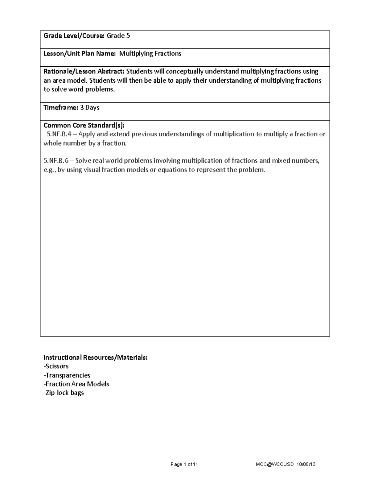 Multiplying zhongli and childe - Grade Level/Course: Grade 5 Lesson ...