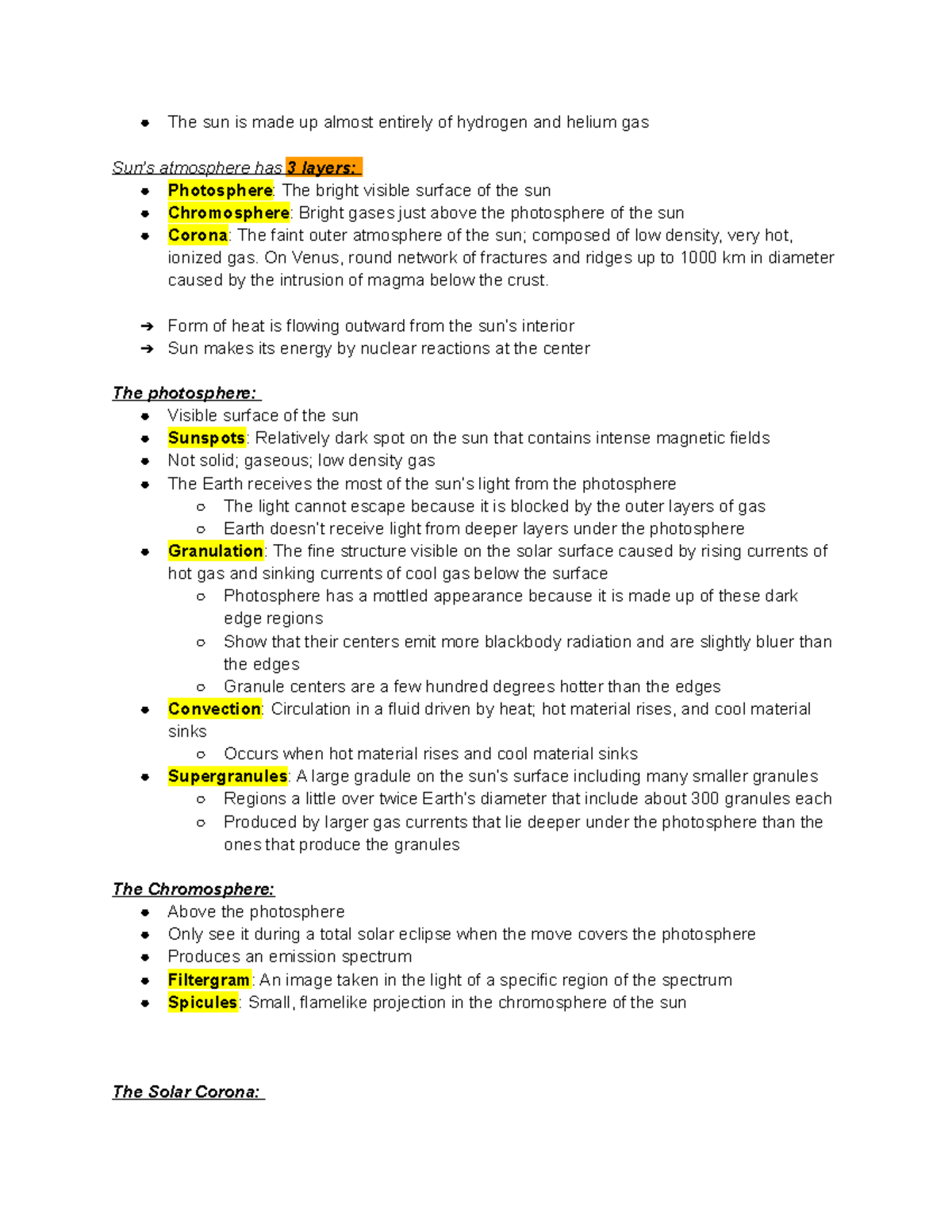 Astro Ch 7 The Sun - Summary The Solar System - The sun is made up ...