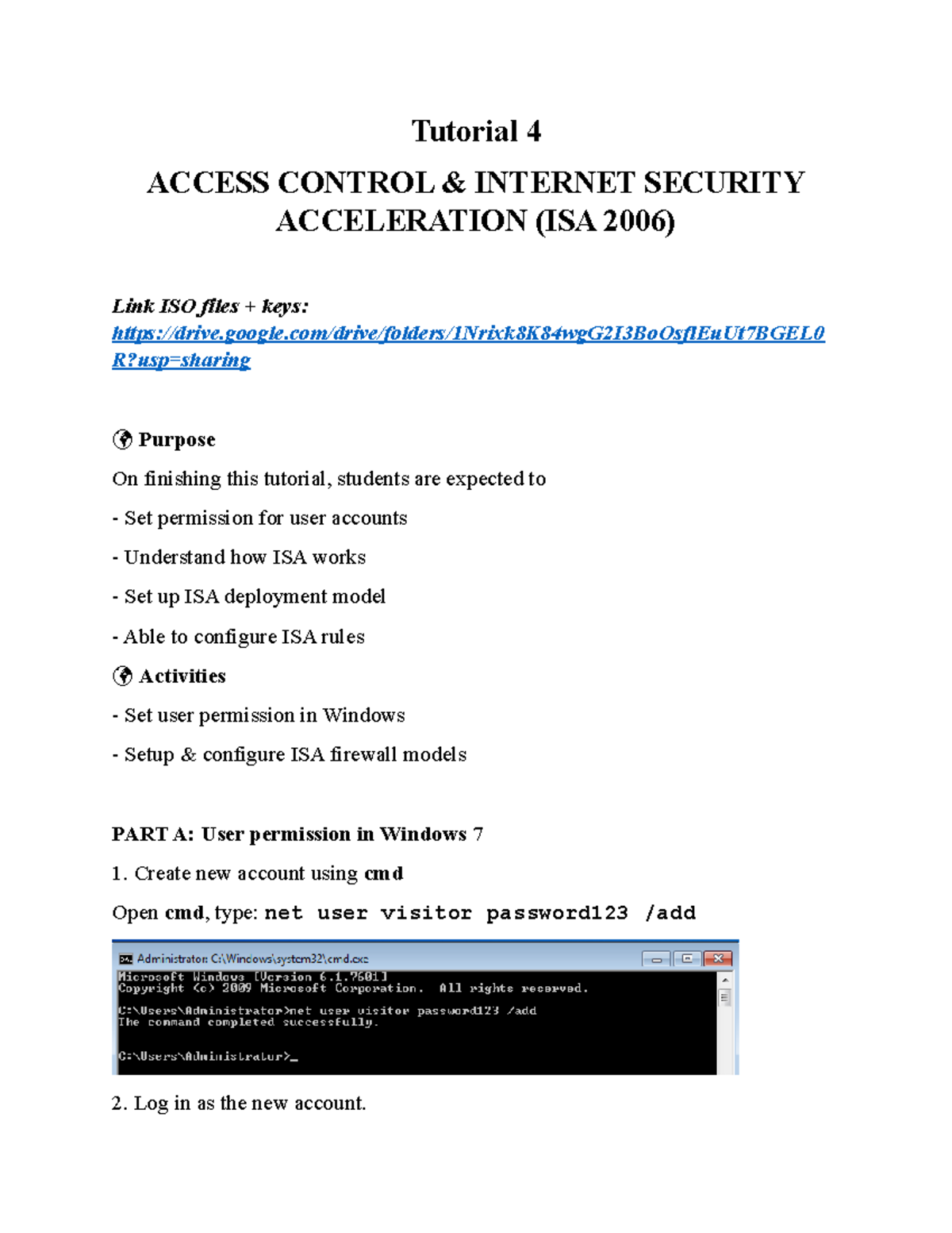 Tutorial 4 - Access Control Internet Security Acceleration (ISA 2006 ...