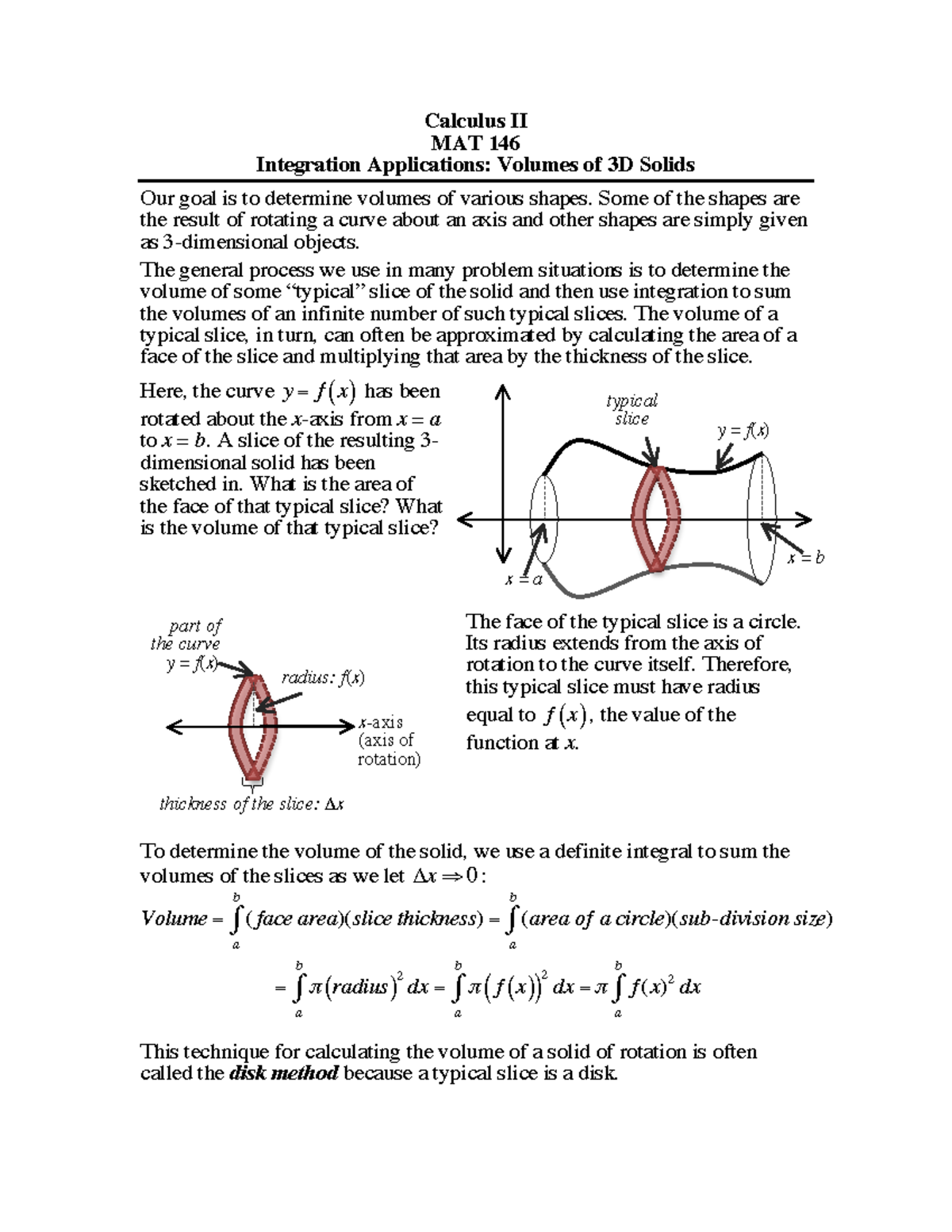Ch06sec02intapsvol - Lecture notes chapter 6 - Calculus II MAT 146 ...