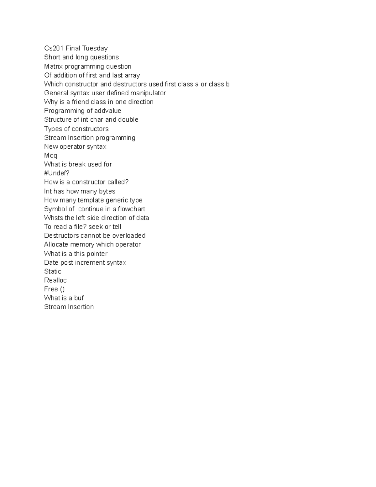 Cs201 Final - Studocu