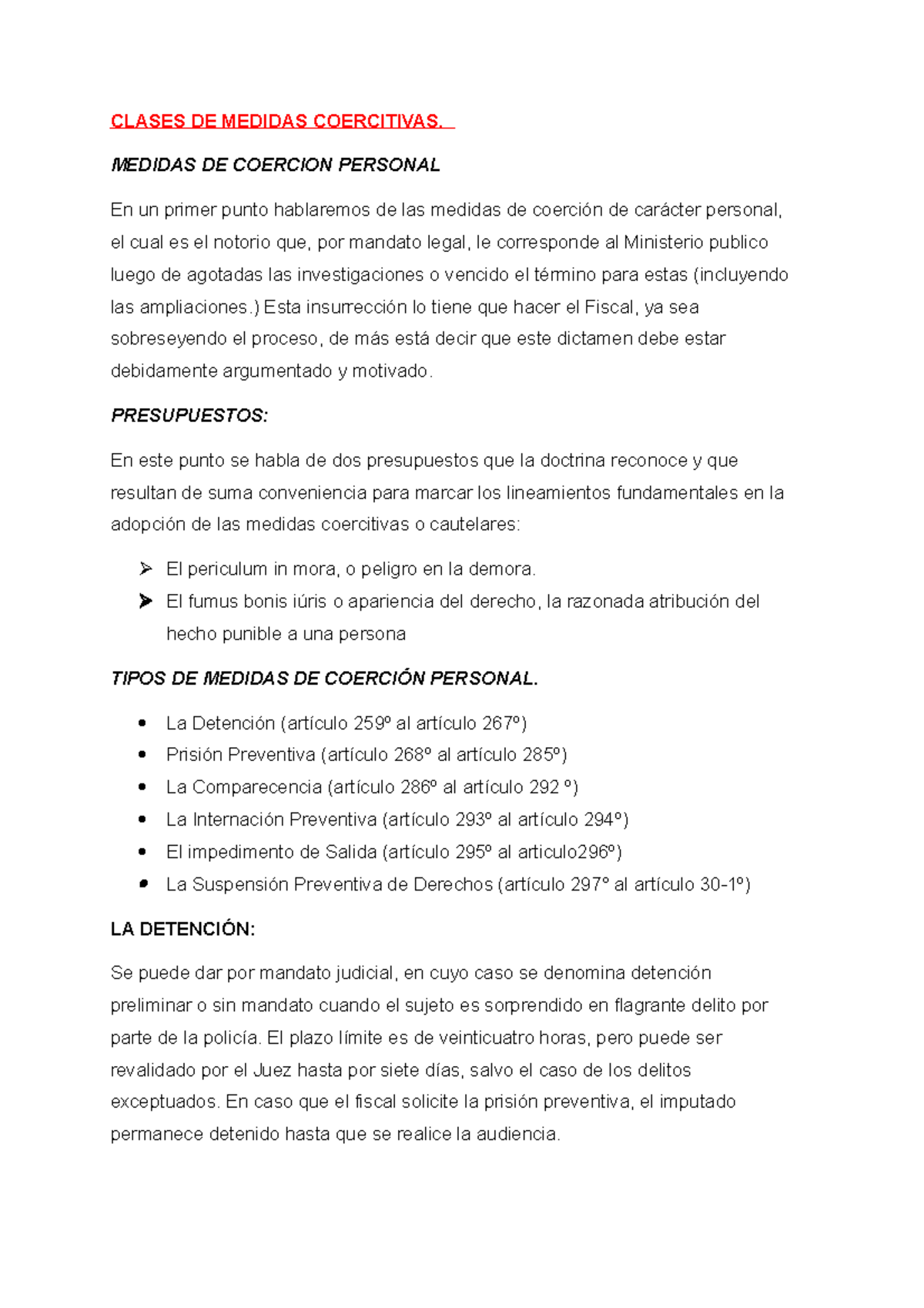 Clases DE Medidas Coercitivas - CLASES DE MEDIDAS COERCITIVAS. MEDIDAS ...