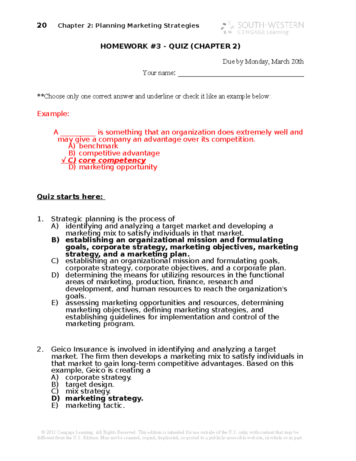 Homework #3 (Chapter 2 Quiz) - 20 Chapter 2: Planning Marketing ...