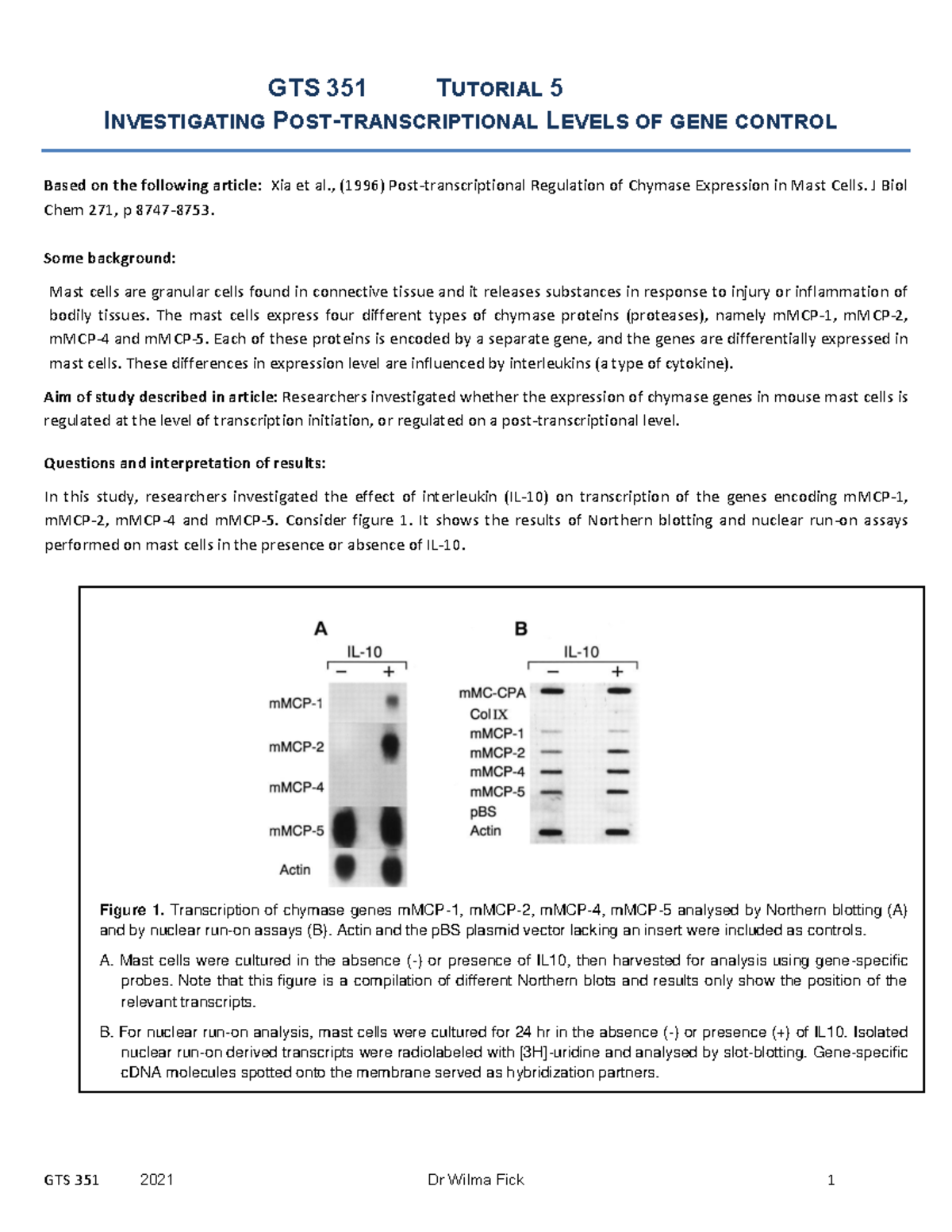TUT5 Post-transcriptional regulation 2021 - GTS 351 TUTORIAL 5 INVESTIGATING POST ...