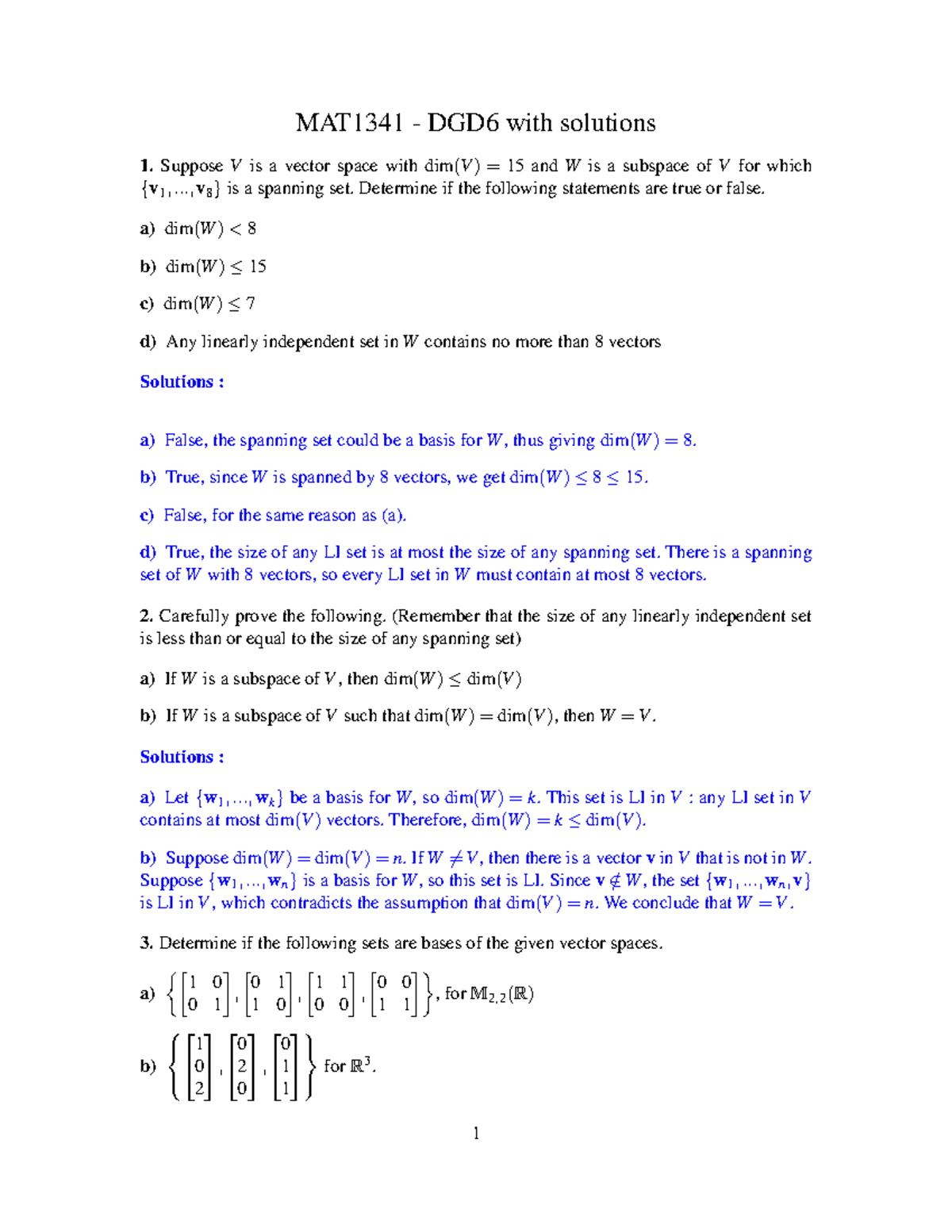 DGD6-Sols - Solution to the 5 DGD - MAT1341 - DGD6 with solutions Suppose V is a vector space ...