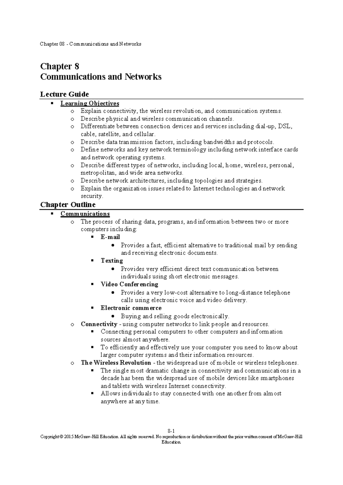 242014 28 er71 Chapter 8 Communications and Networks - 8- Copyright ...